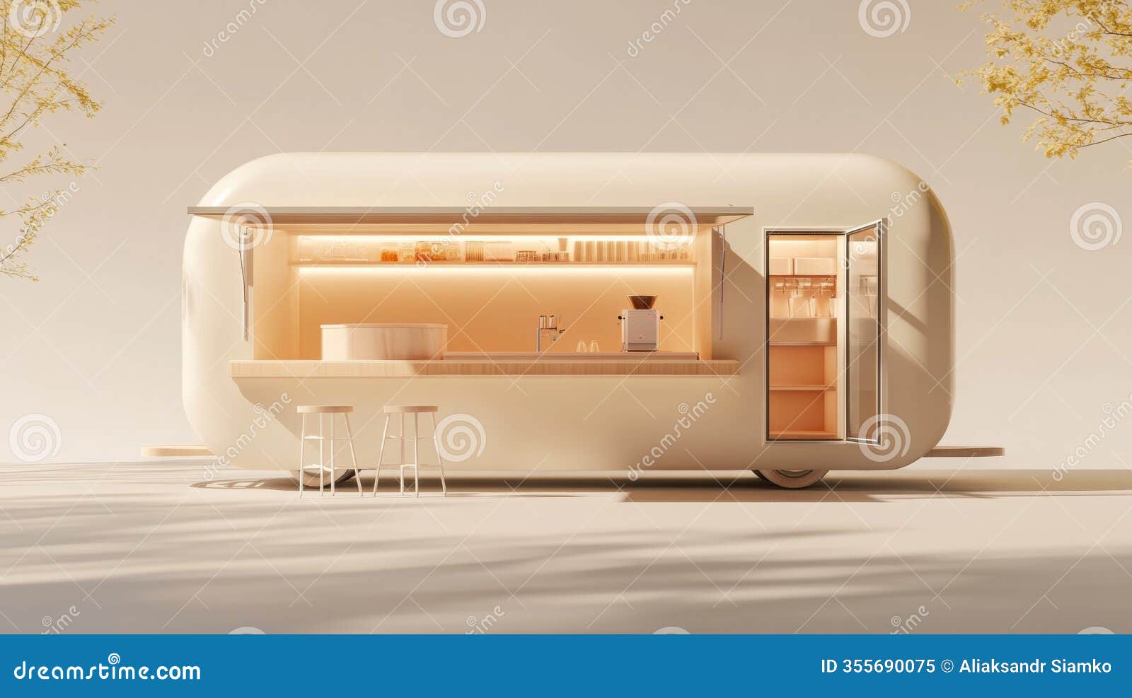 Modern Mobile Coffee Shop with Sleek Minimalistic Design and Open Space ...