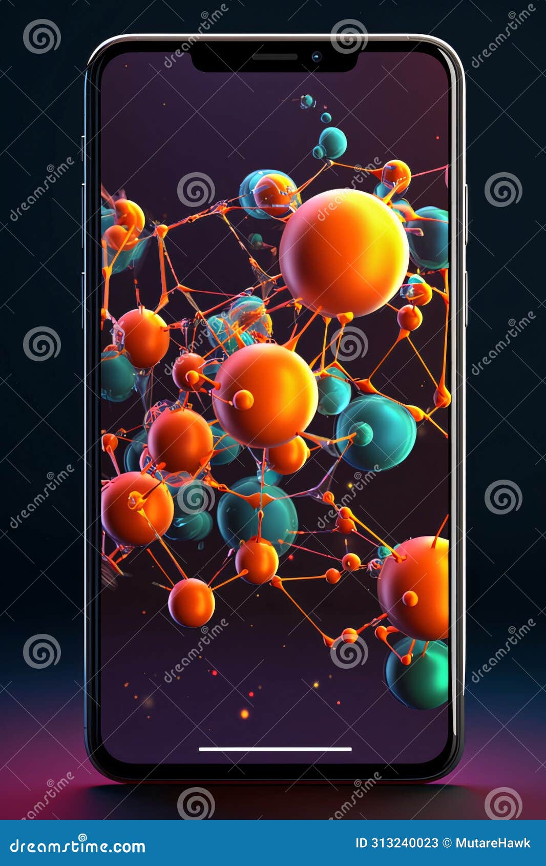 Modern Mobile Phone with Abstract Molecule Structure on the Screen ...