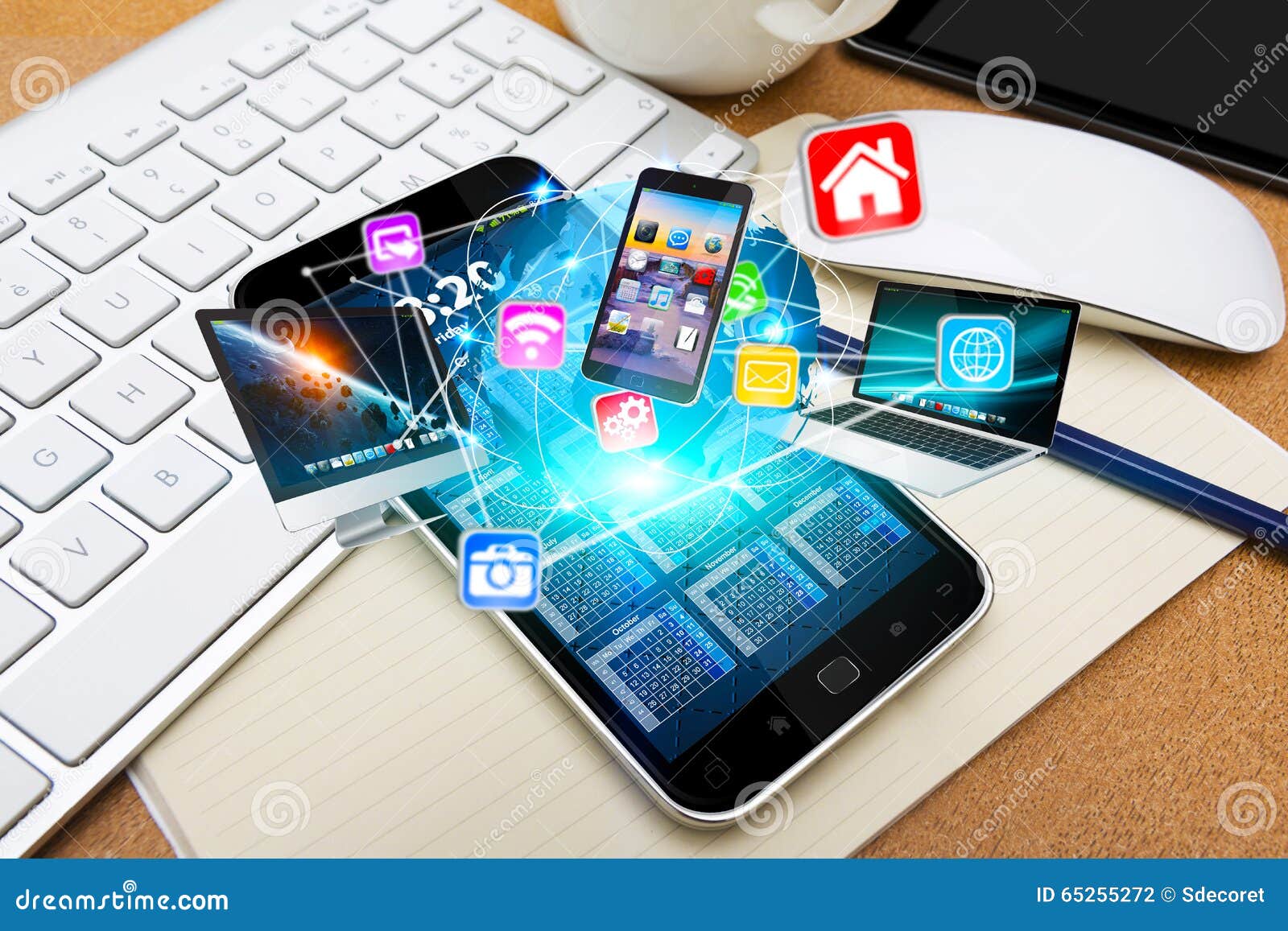 Modern Mobile Phone Connecting Tech Devices Stock Illustration ...