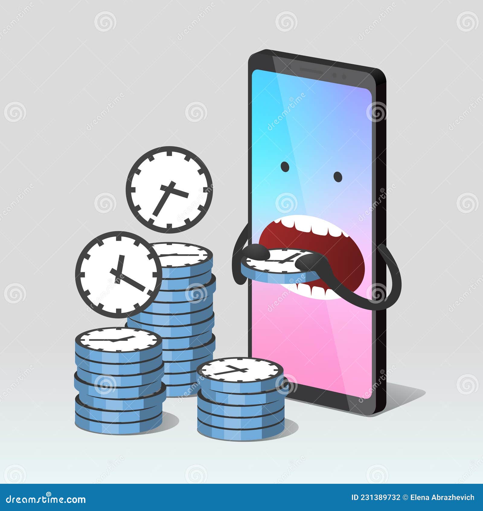 Modern Mobile Phone is Eating Stylized Clocks Stock Vector ...