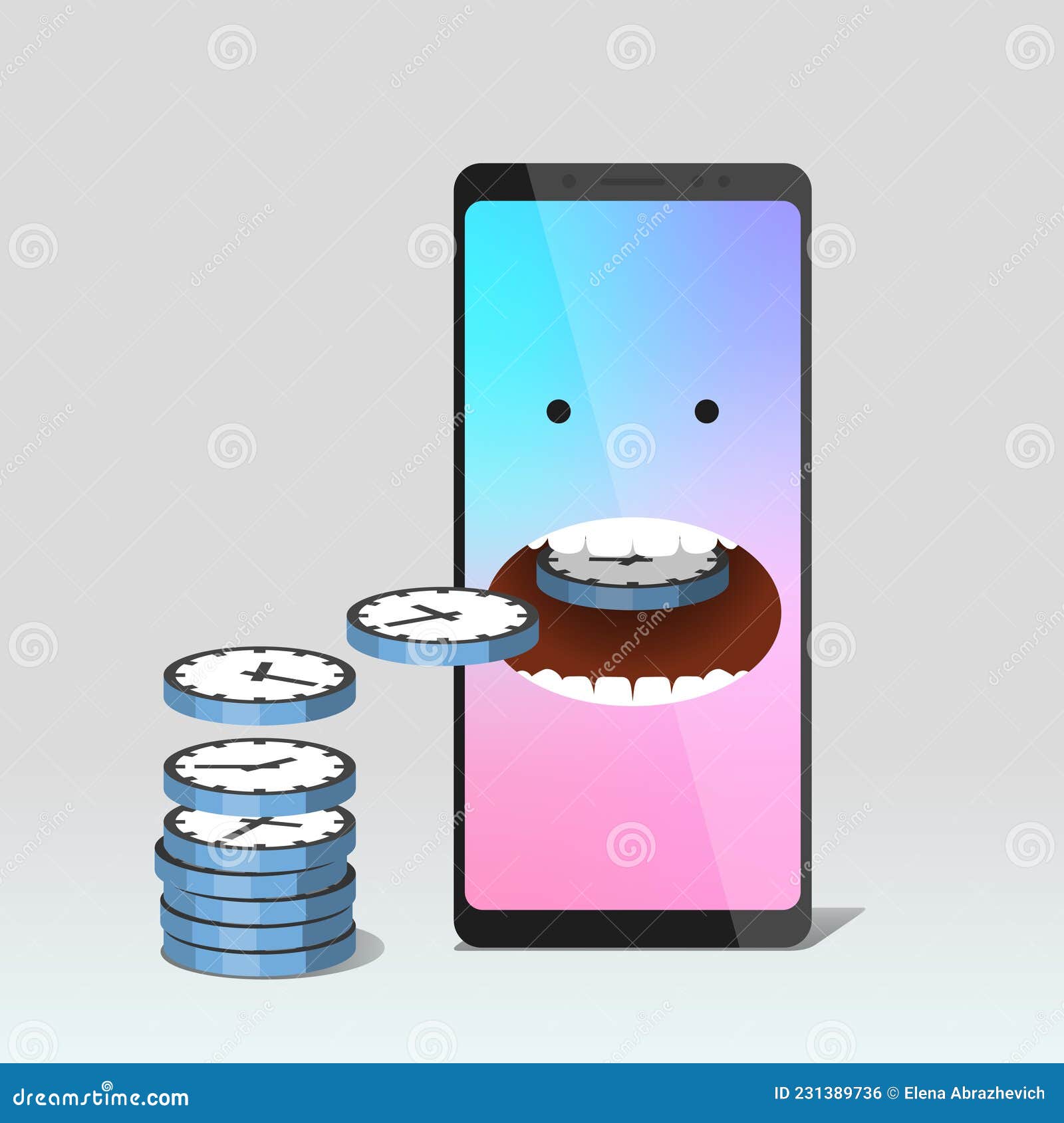 Modern Mobile Phone is Eating Stylized Clocks Stock Vector ...