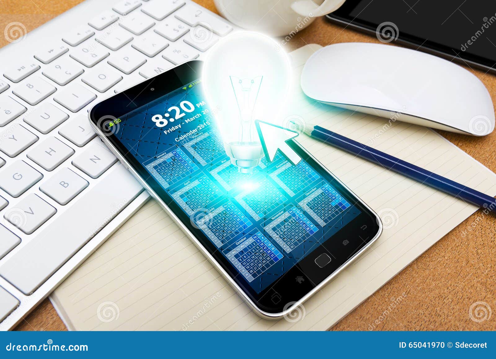 Modern Mobile Phone with Lightbulb Stock Illustration - Illustration of ...
