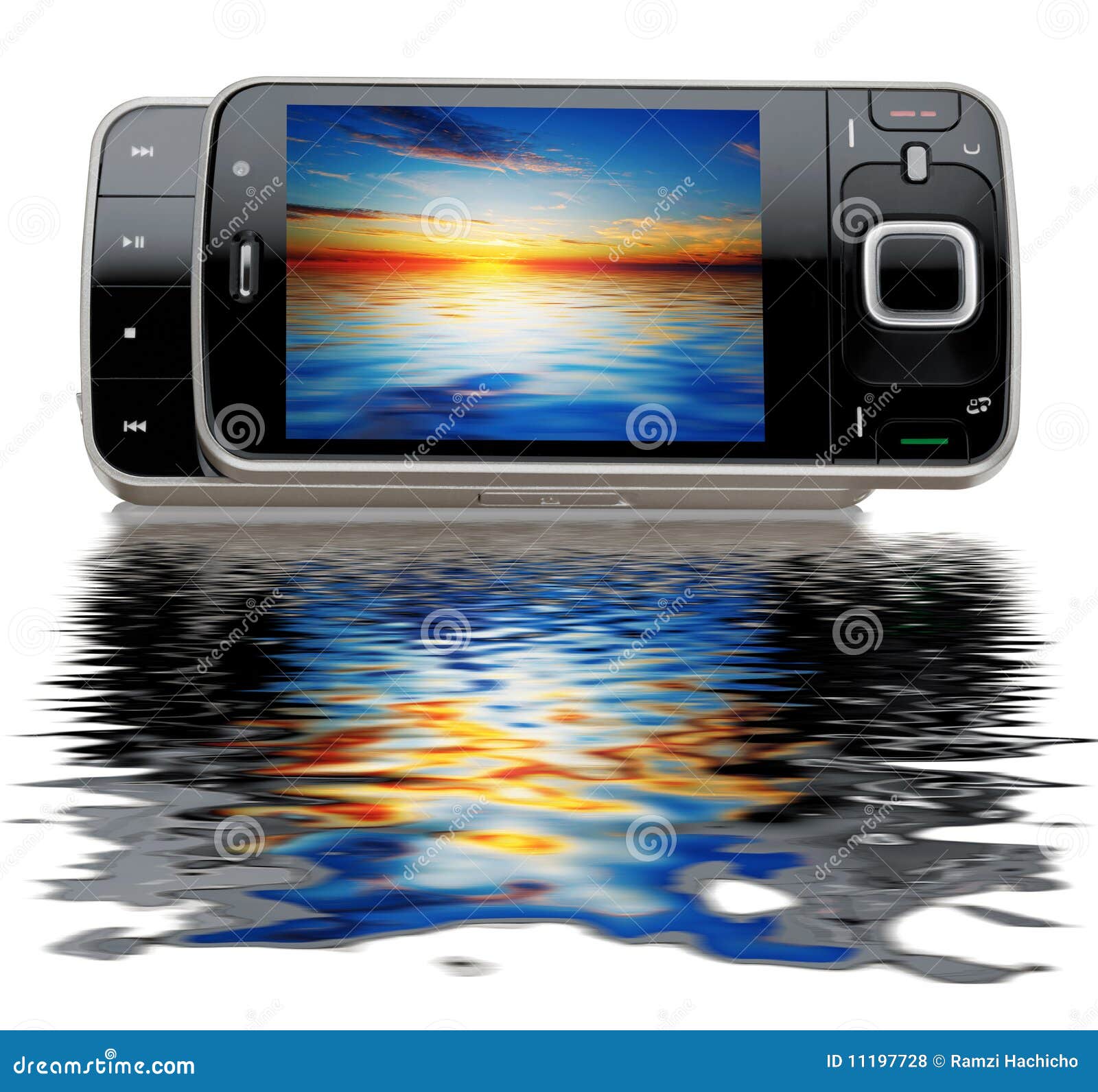 Modern Mobile Phone with a Nice Seacape with Water Stock Illustration ...