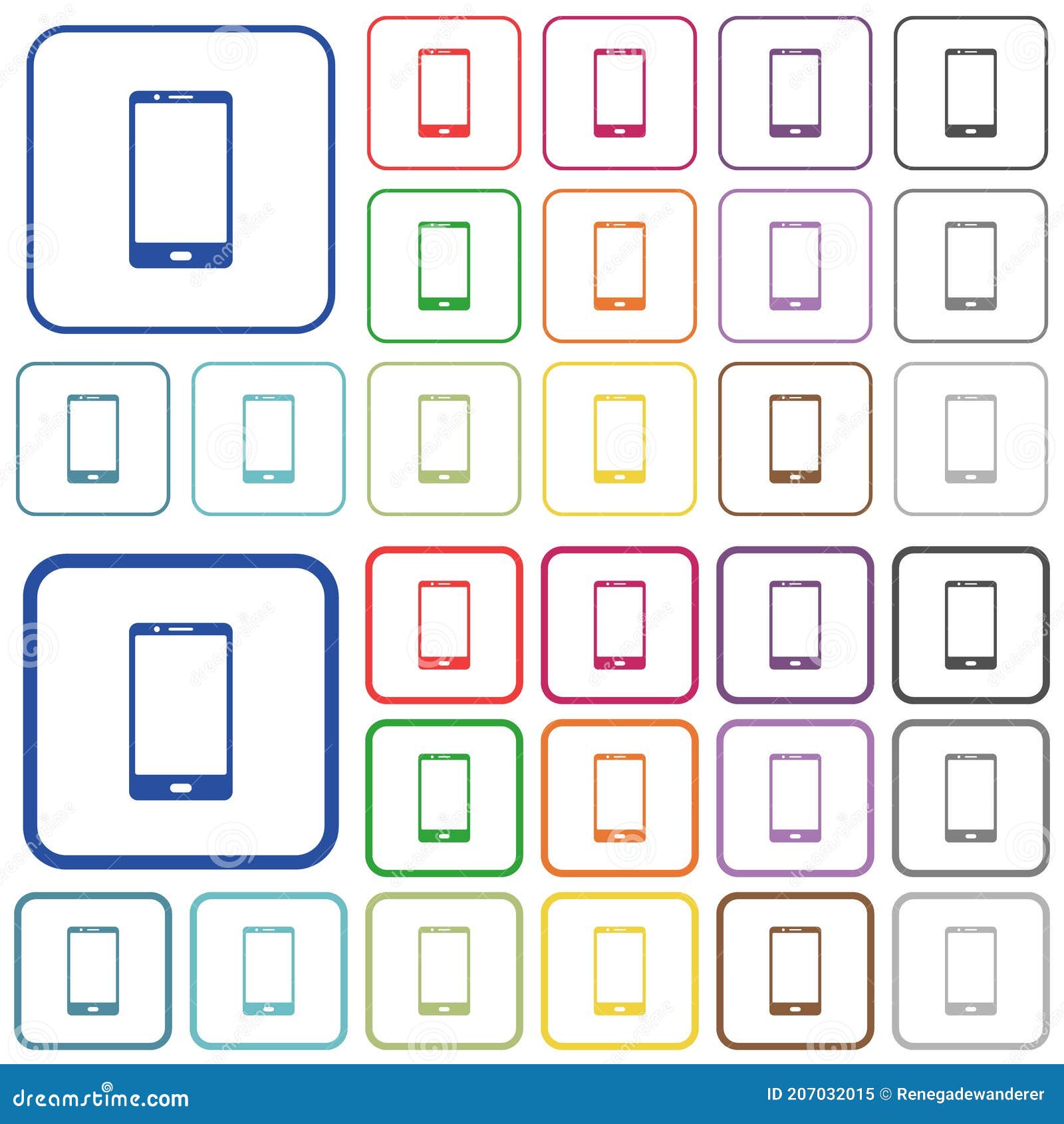 Modern Mobile Phone with One Button Outlined Flat Color Icons Stock ...