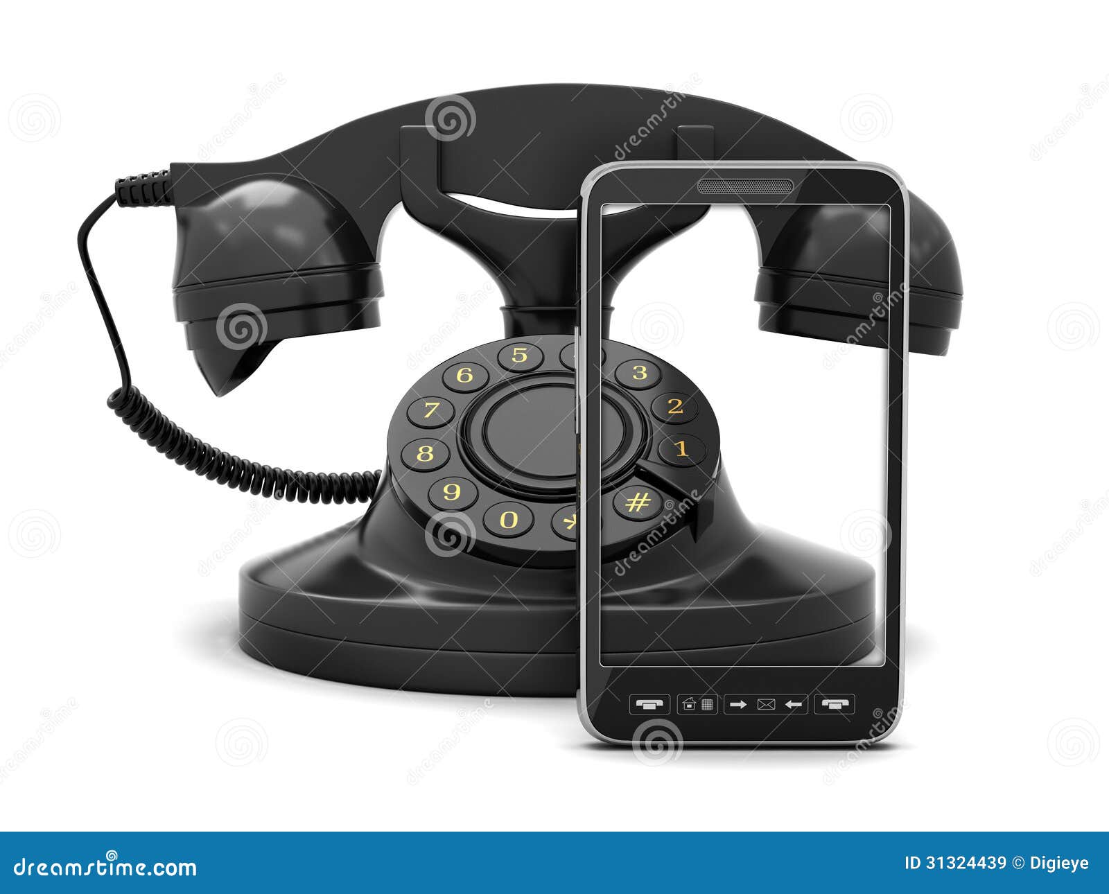 Modern Mobile Phone and Retro Rotary Phone Stock Illustration ...