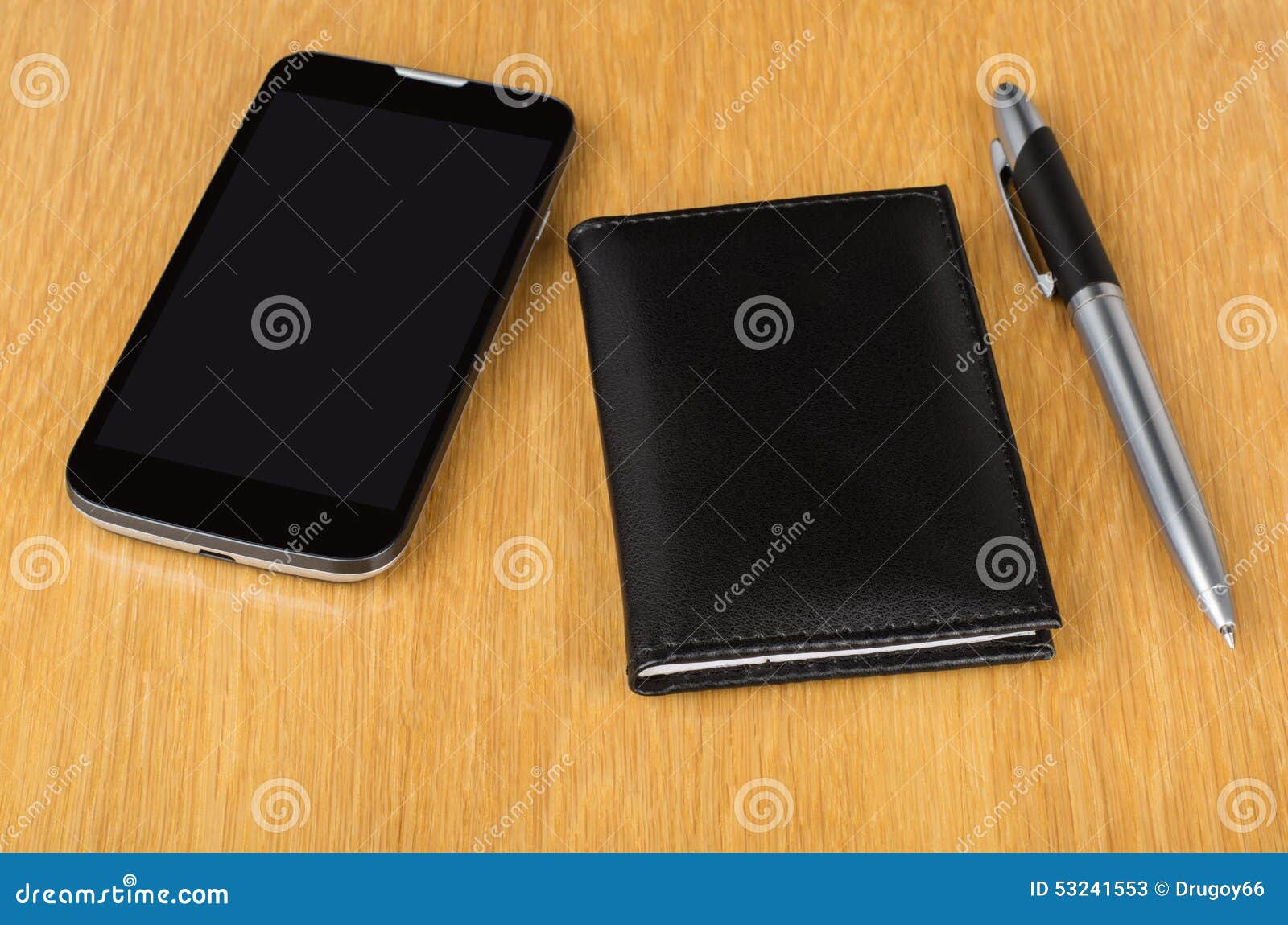 Modern Mobile Phone with Touchscreen, Notepad and Pen Stock Image ...