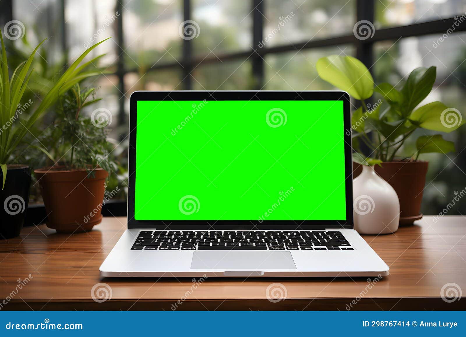 A Modern Mockup with a Laptop S Empty Green Screen Stock Illustration ...