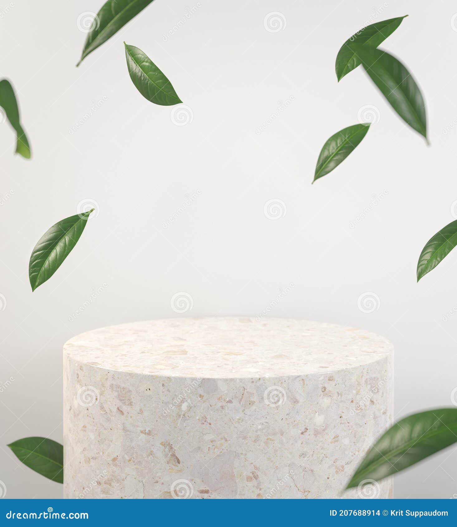 Modern Mockup Stone Podium with Green Leaf Fall Dept of Field Abstract ...