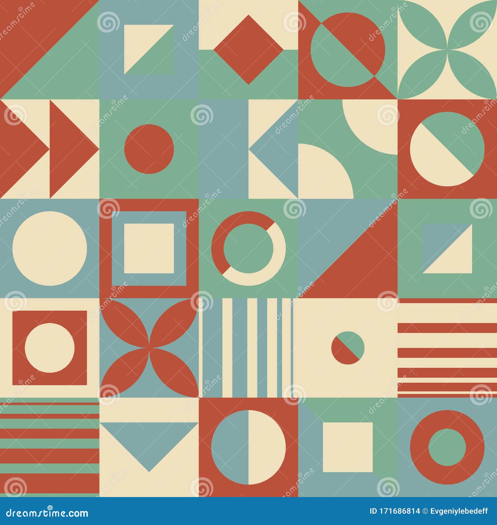 Modern Mod Abstract Geometric Seamless Pattern. Circles, Rectangles and ...