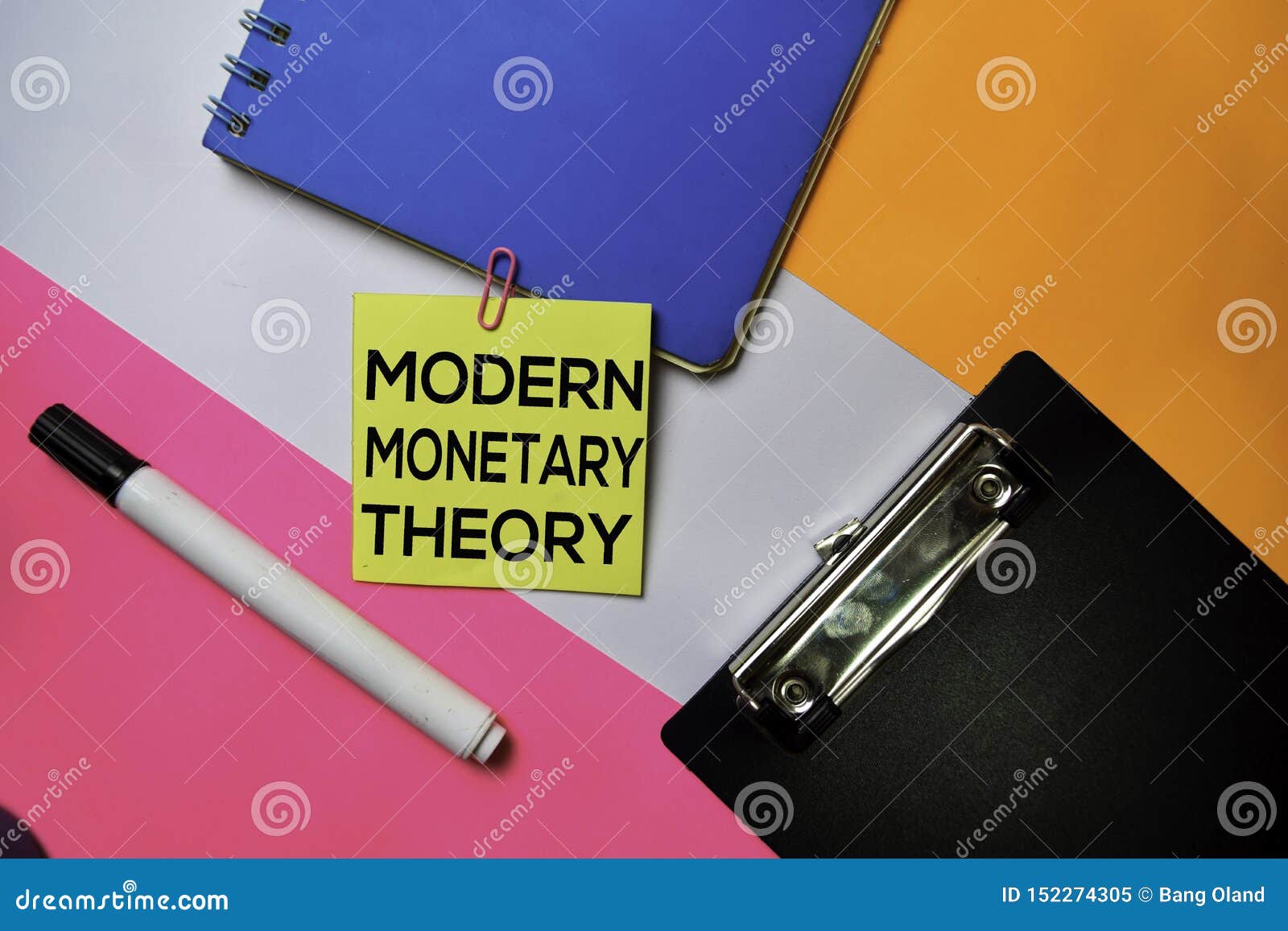 Modern Monetary Theory Text on Sticky Notes with Color Office Desk ...