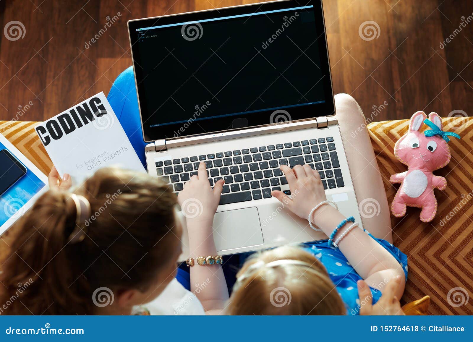Modern Mother and Child Learn Writing Code in Editor on Laptop Stock ...