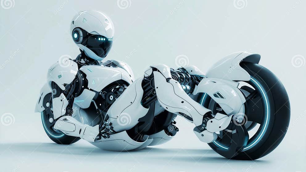 Modern Motorcycle with a Playful Humanoid Robot Sitting on it Stock ...