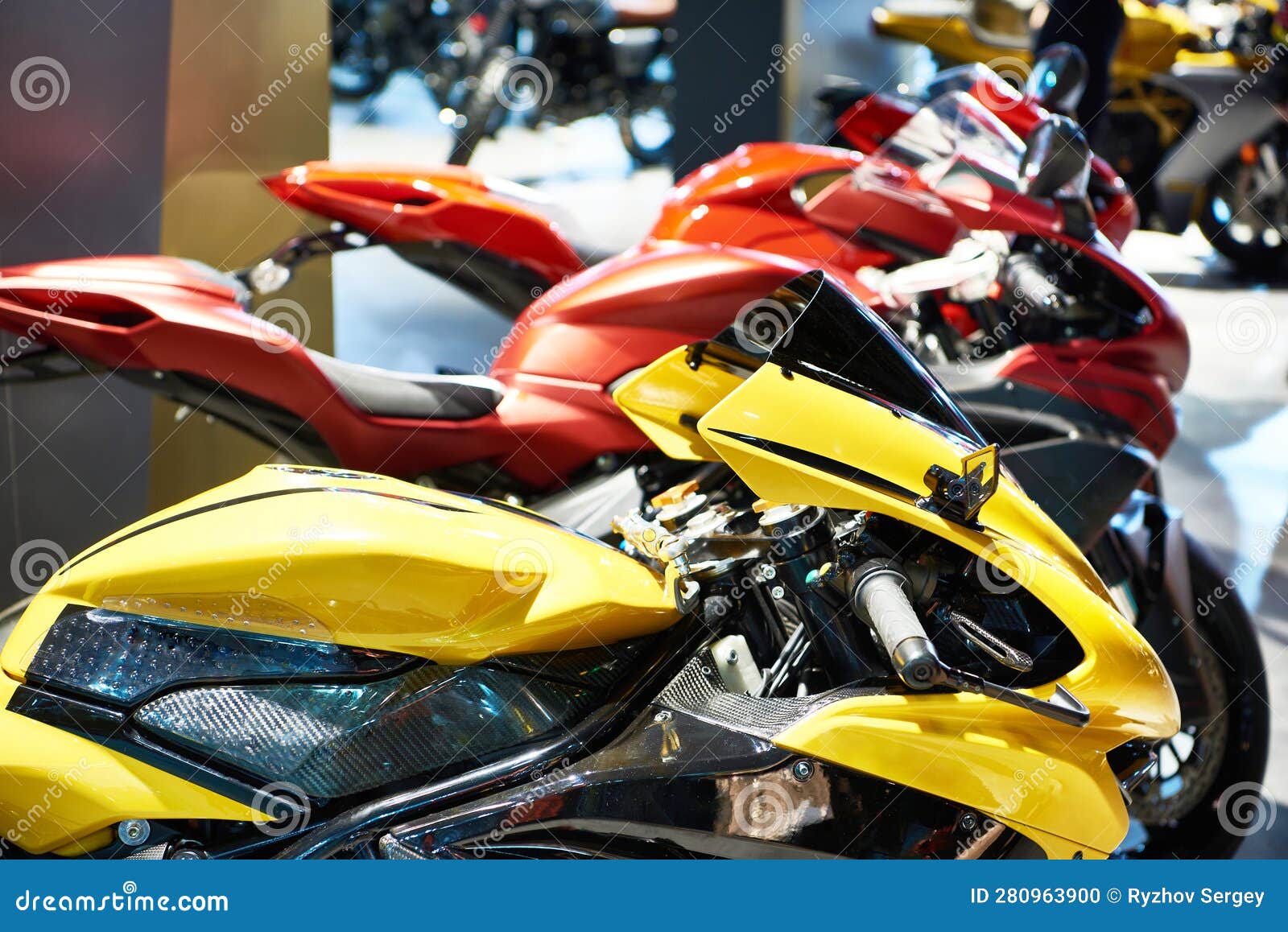 Modern Motorcycles at Exhibition Stock Photo - Image of transportation ...