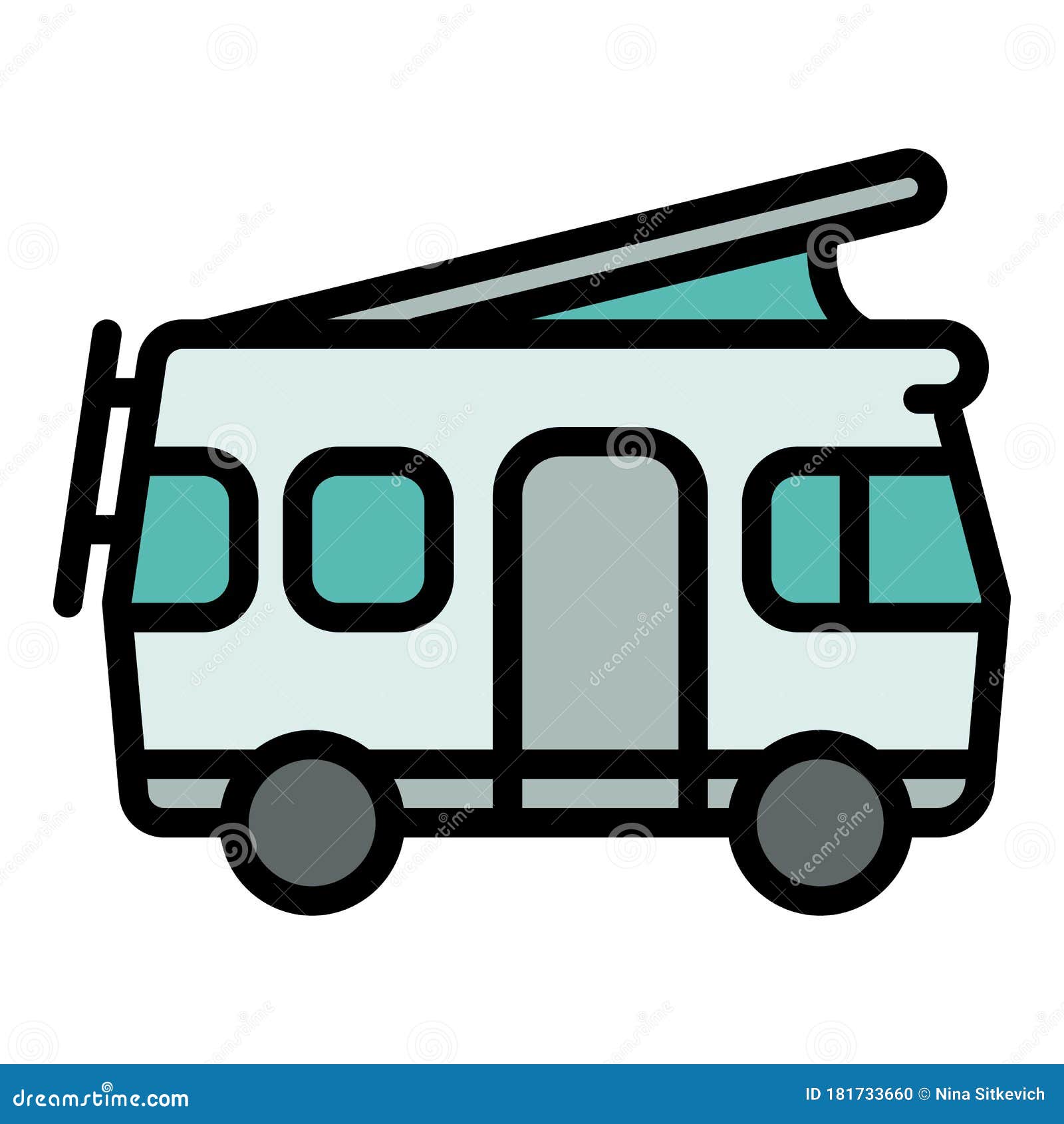 Motorhome Icon. Black Line Web Sign. Flat Style Vector Illustration ...