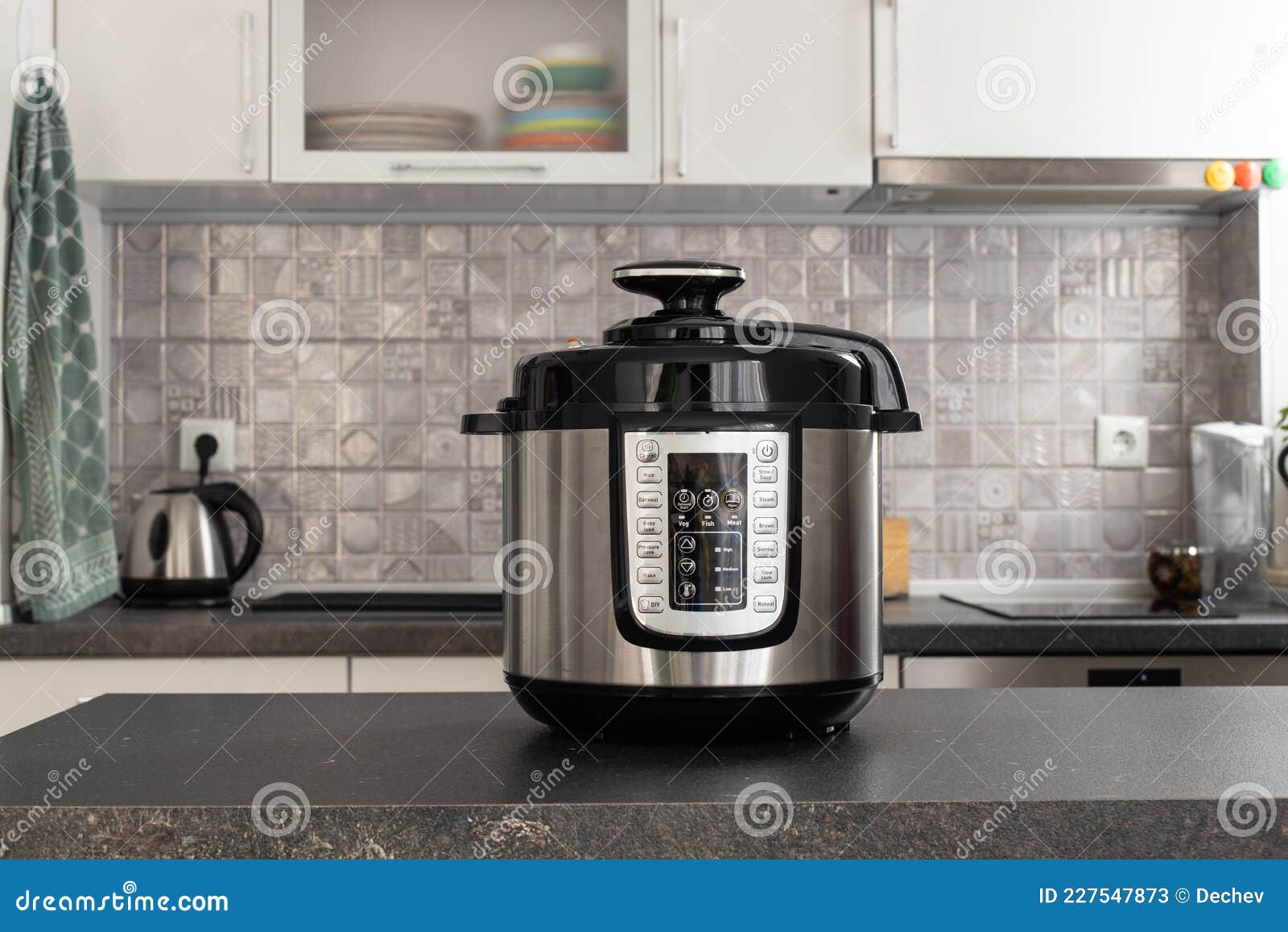 Modern Multi Cooker in the Kitchen Stock Image - Image of making, grey ...