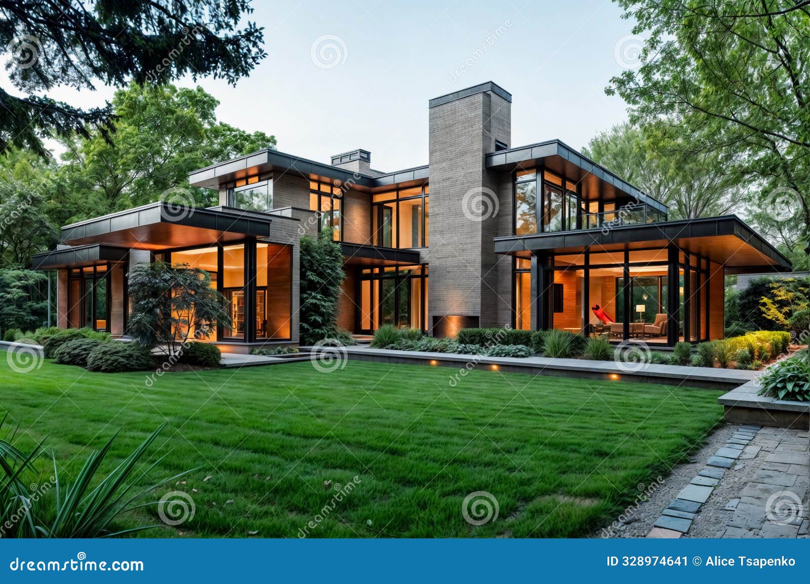 Modern Multi-level House in Scandinavian Style with Large Lush Greenery Backyard. Cozy Clinker ...