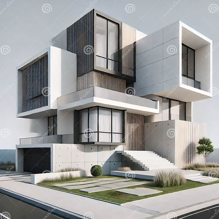 Contemporary Multi-Level Minimalist Home with Bold Geometry AI Generate ...