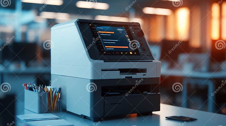 Modern Multifunction Printer in a Stylish Office Setting, Featuring Digital Control Panel Stock ...