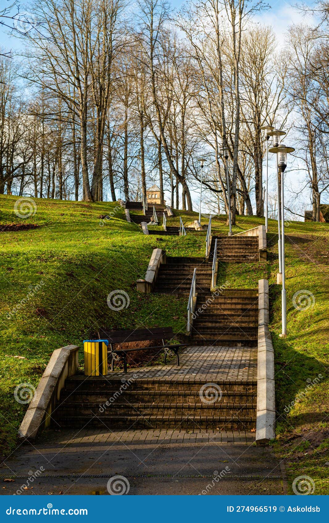 Modern Multilevel Stone Staircase in the Park Stock Image - Image of ...