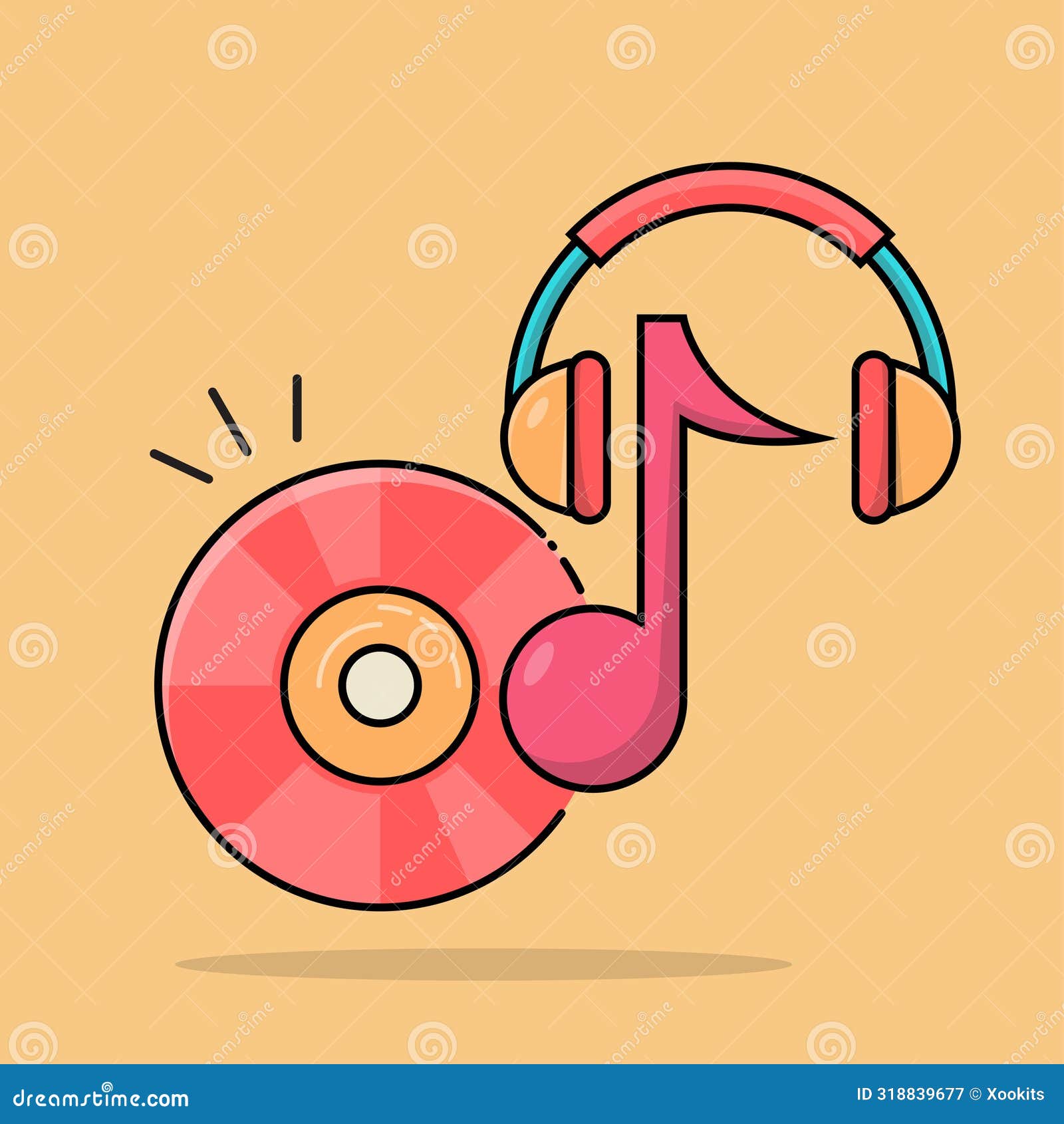 Modern Music Player and Music Element or Instrument Cd, Headphone and ...