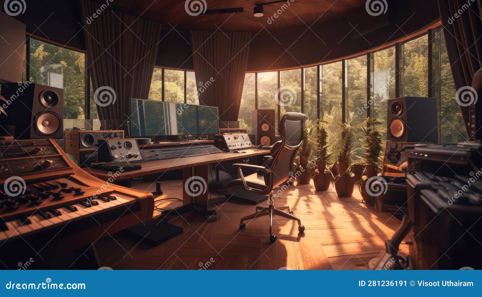Modern Music Record Studio Control Room With Computer Screen Show User ...