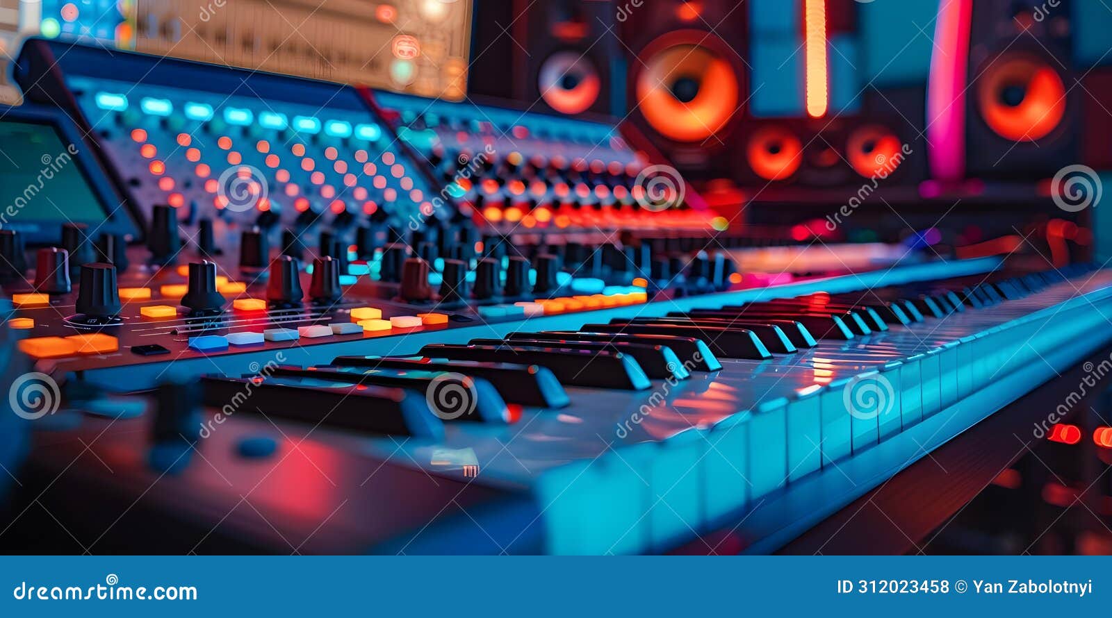 Modern Music Studio Control Desk with DAW Software Interface Equalizer ...