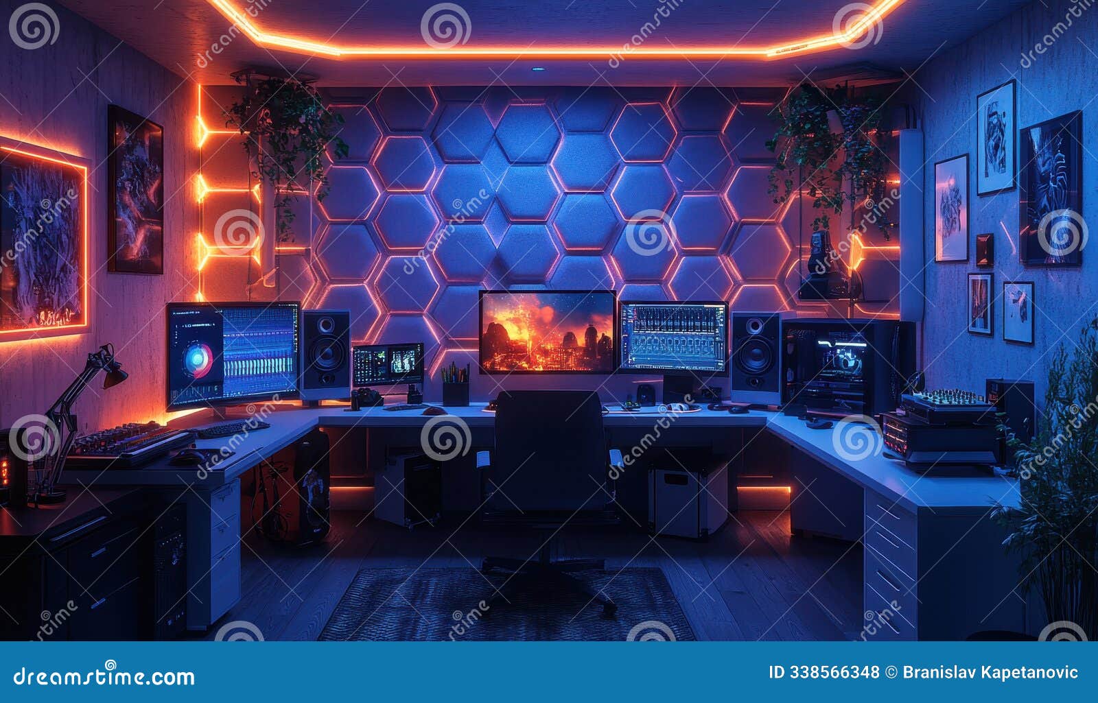 Modern Music Studio Interior Design Featuring Blue and White Color ...