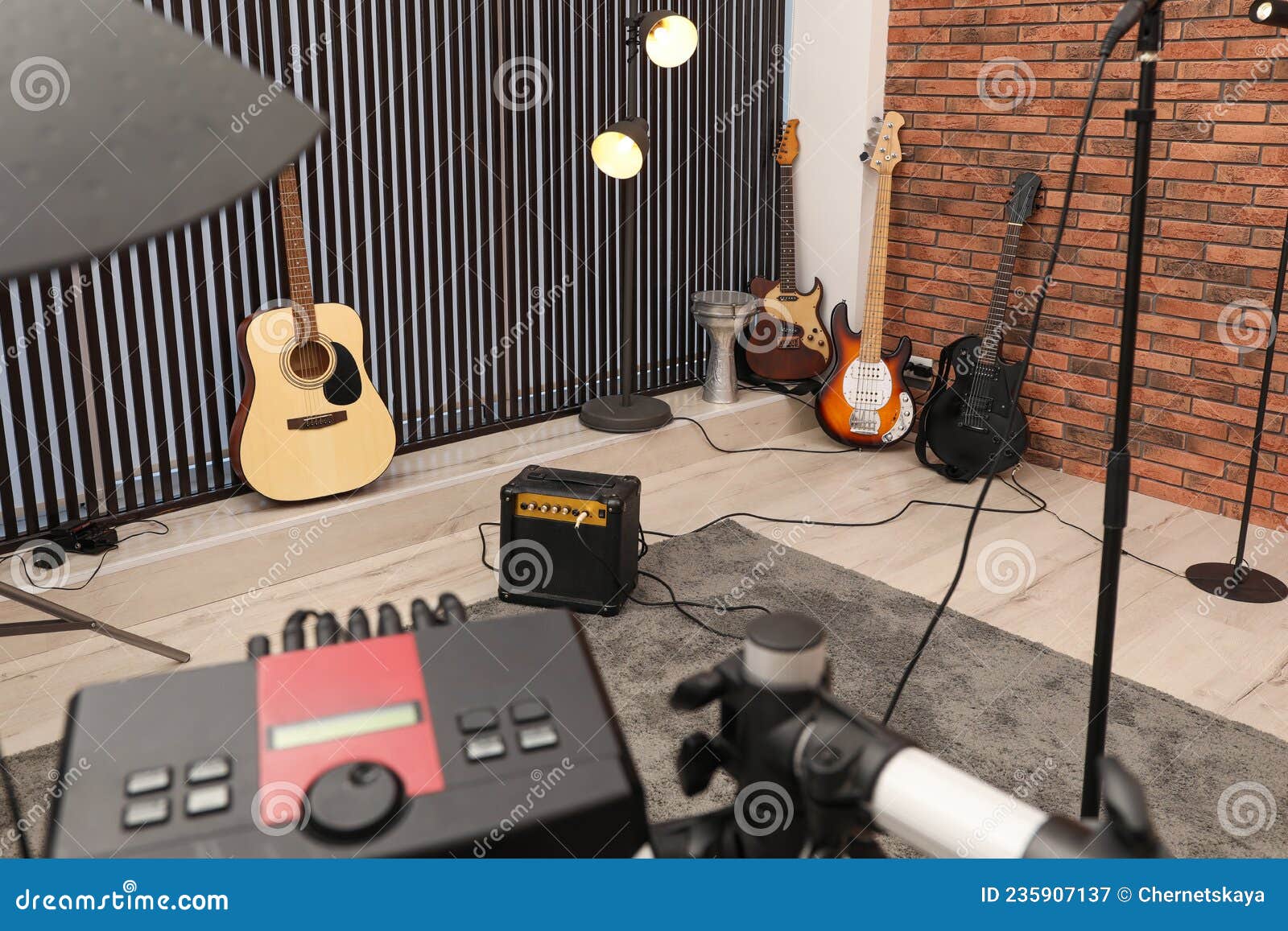 Modern Music Studio with Microphone and Different Electronic ...