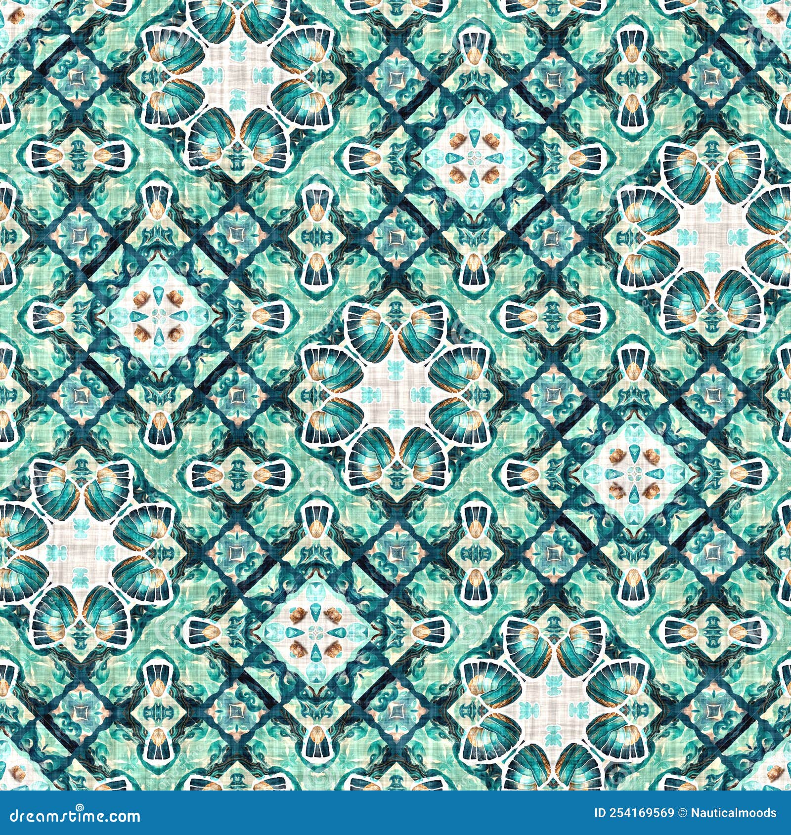 Teal Beach House Coastal Style Patchwork Pattern Tile. Modern Nantucket ...