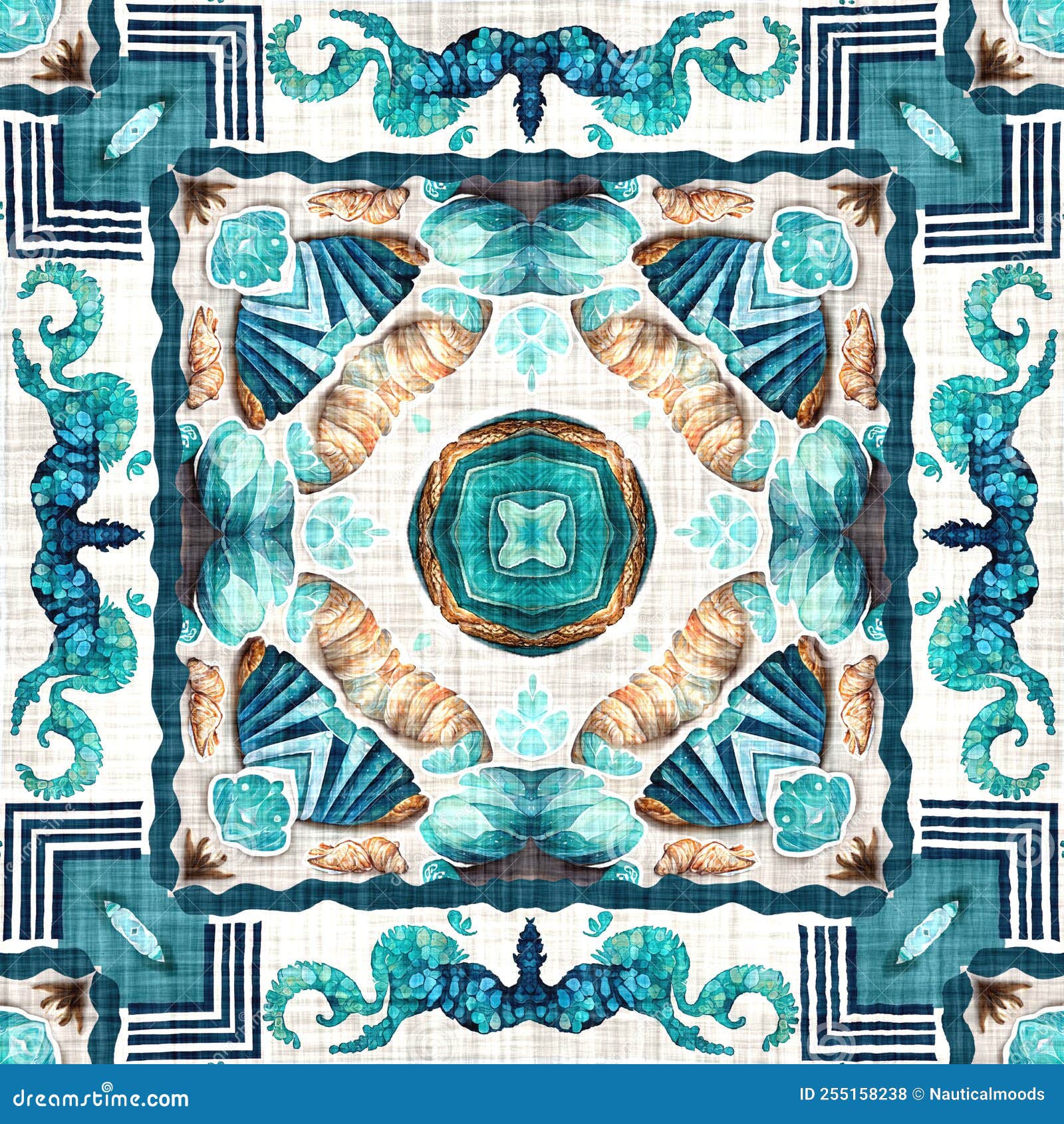 Teal Beach House Coastal Style Patchwork Pattern Tile. Modern Nantucket ...