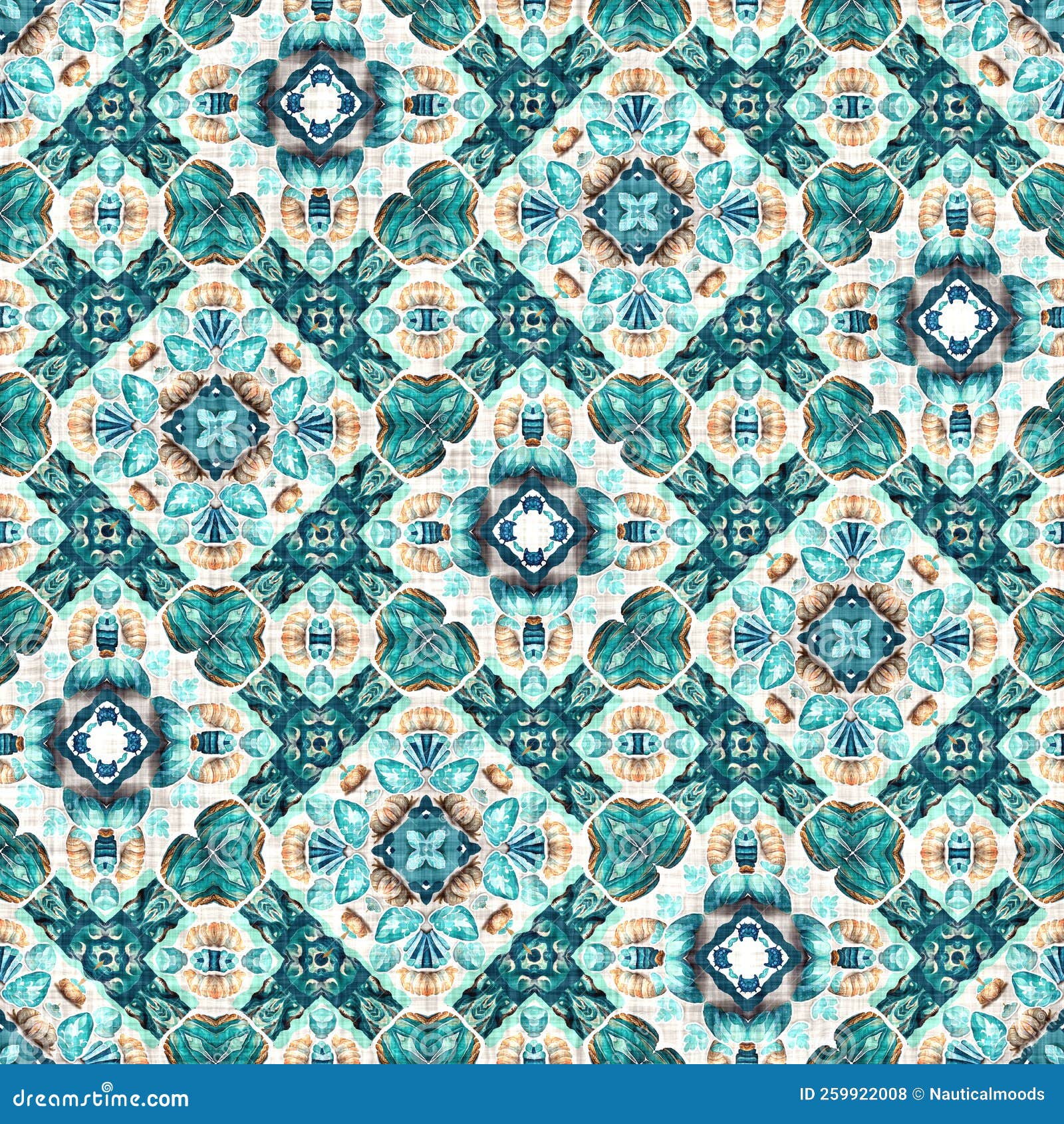 Teal Beach House Coastal Style Patchwork Pattern Tile. Modern Nantucket ...