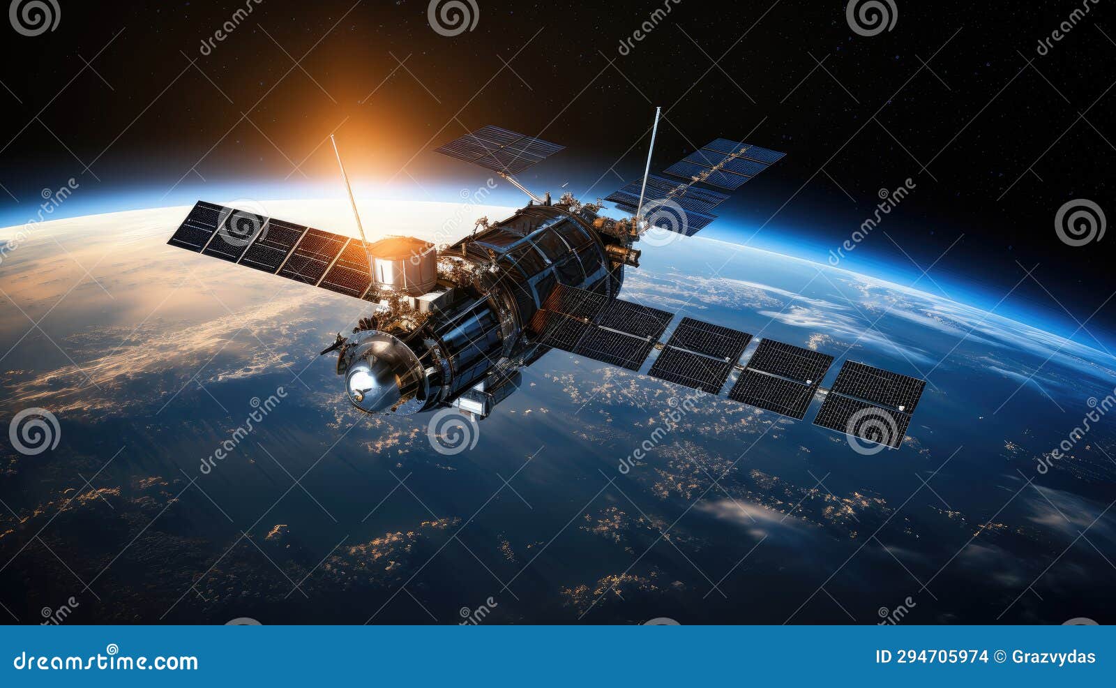 Modern Navigation Satellite Satellite at the Earth Orbit Stock ...