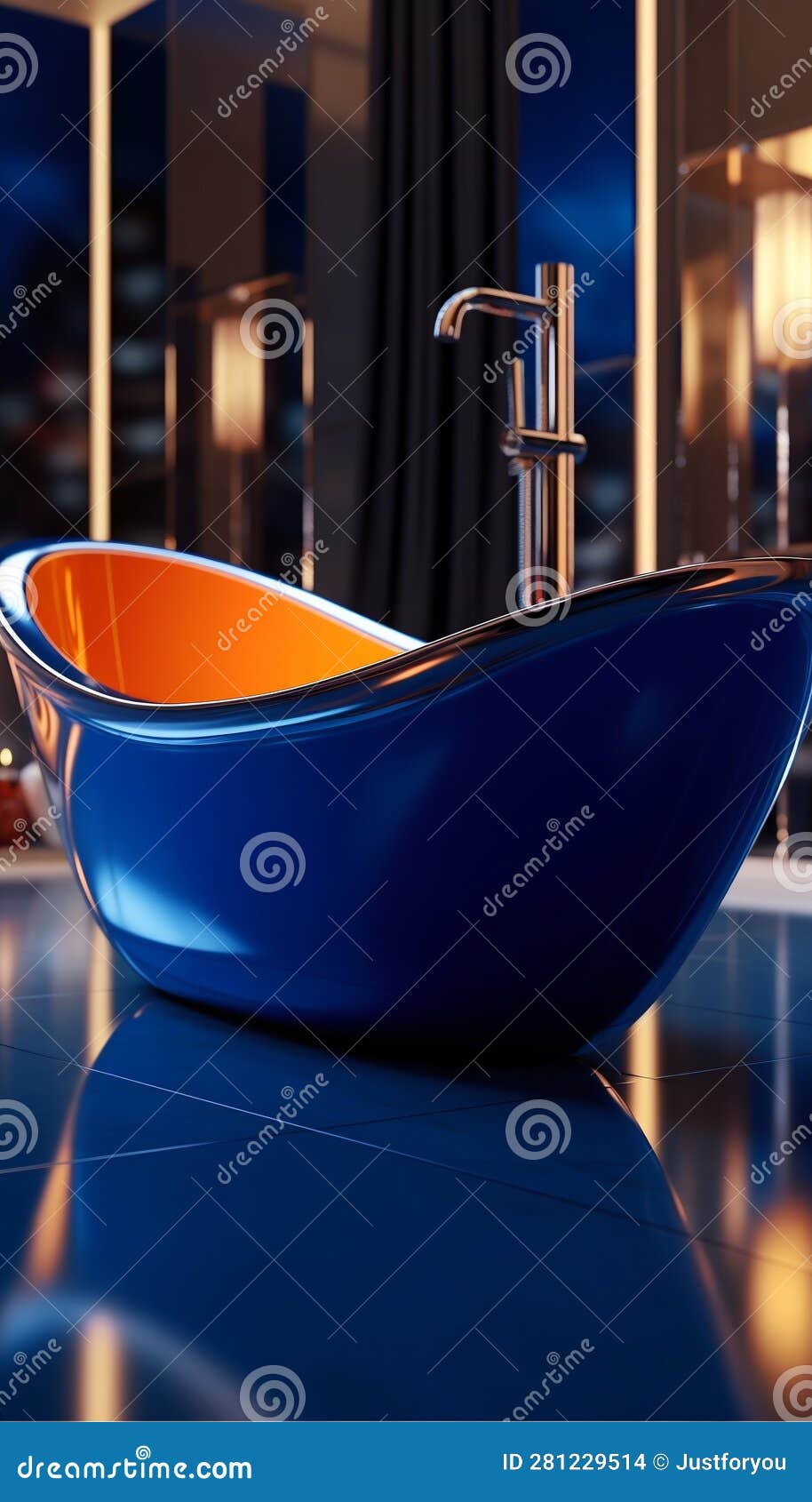 Modern Navy Blue and Orange Bathtub. Generative Ai Stock Illustration ...