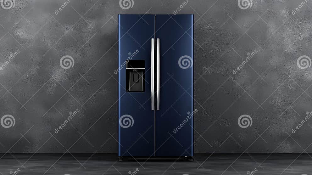 Modern Navy Blue Refrigerator on a Textured Gray Background Stock ...