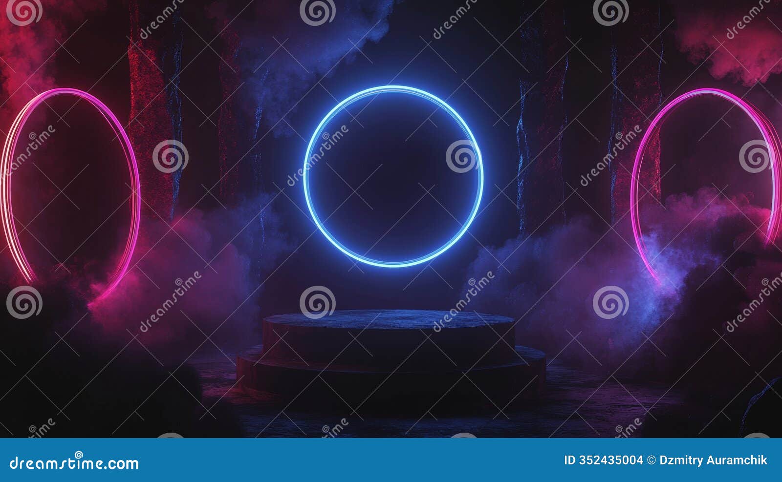A Modern Neon Display Stage with a Glowing Platform and Illuminated ...