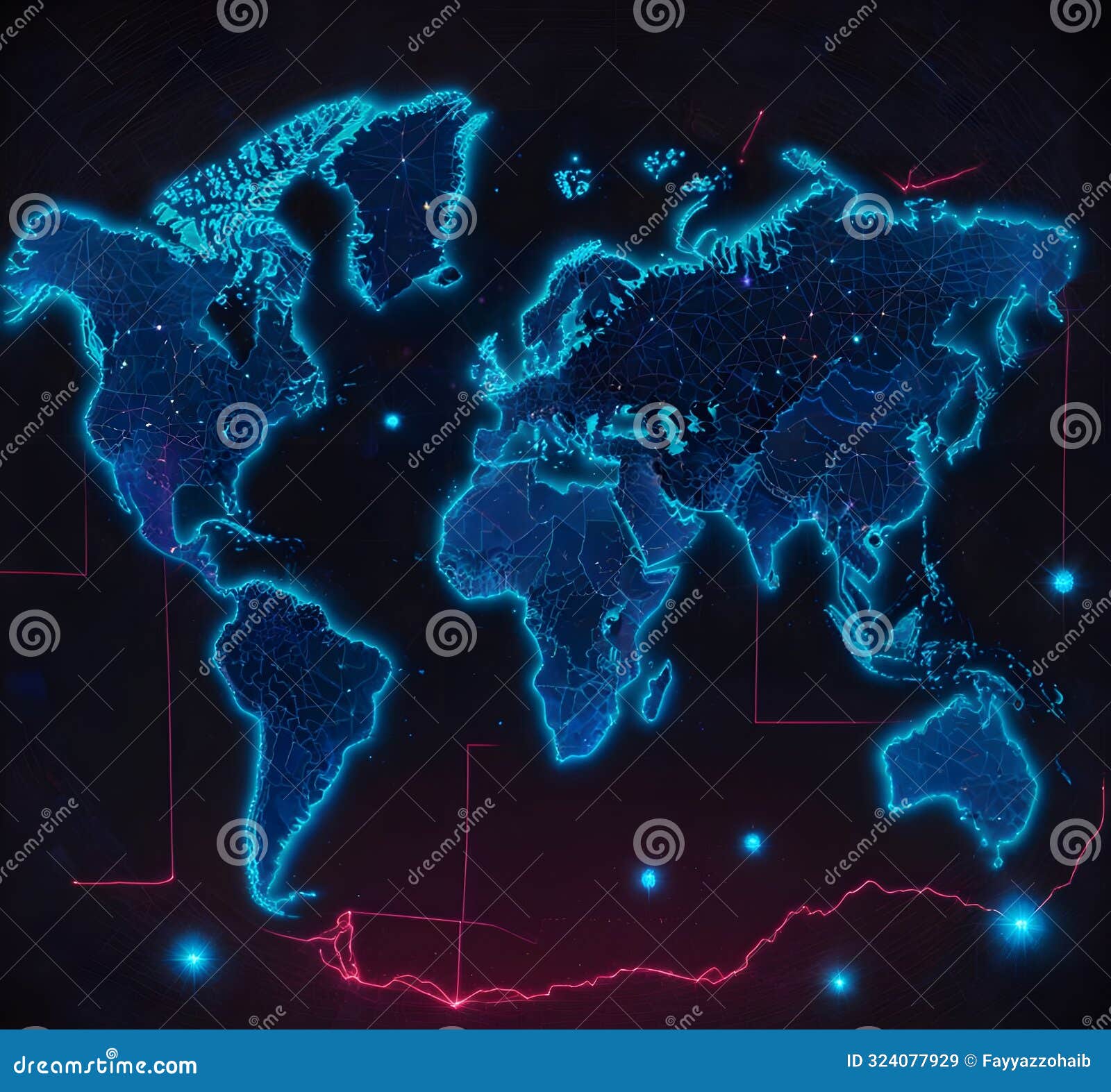 Modern Neon Gaming World Map Stock Illustration - Illustration of neon ...