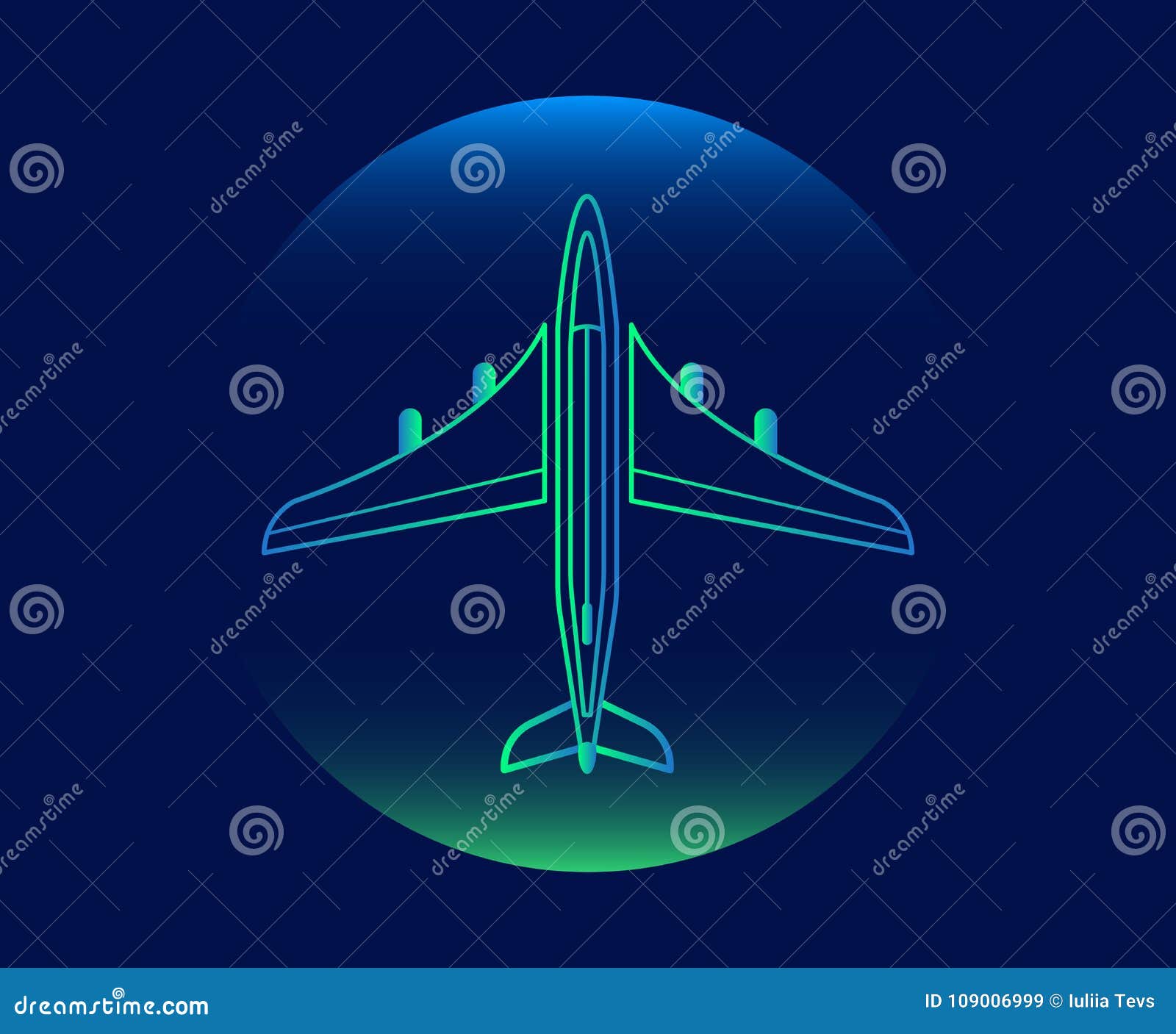 Modern Neon Thin Icon of Plain on Blue Background. Stock Vector ...