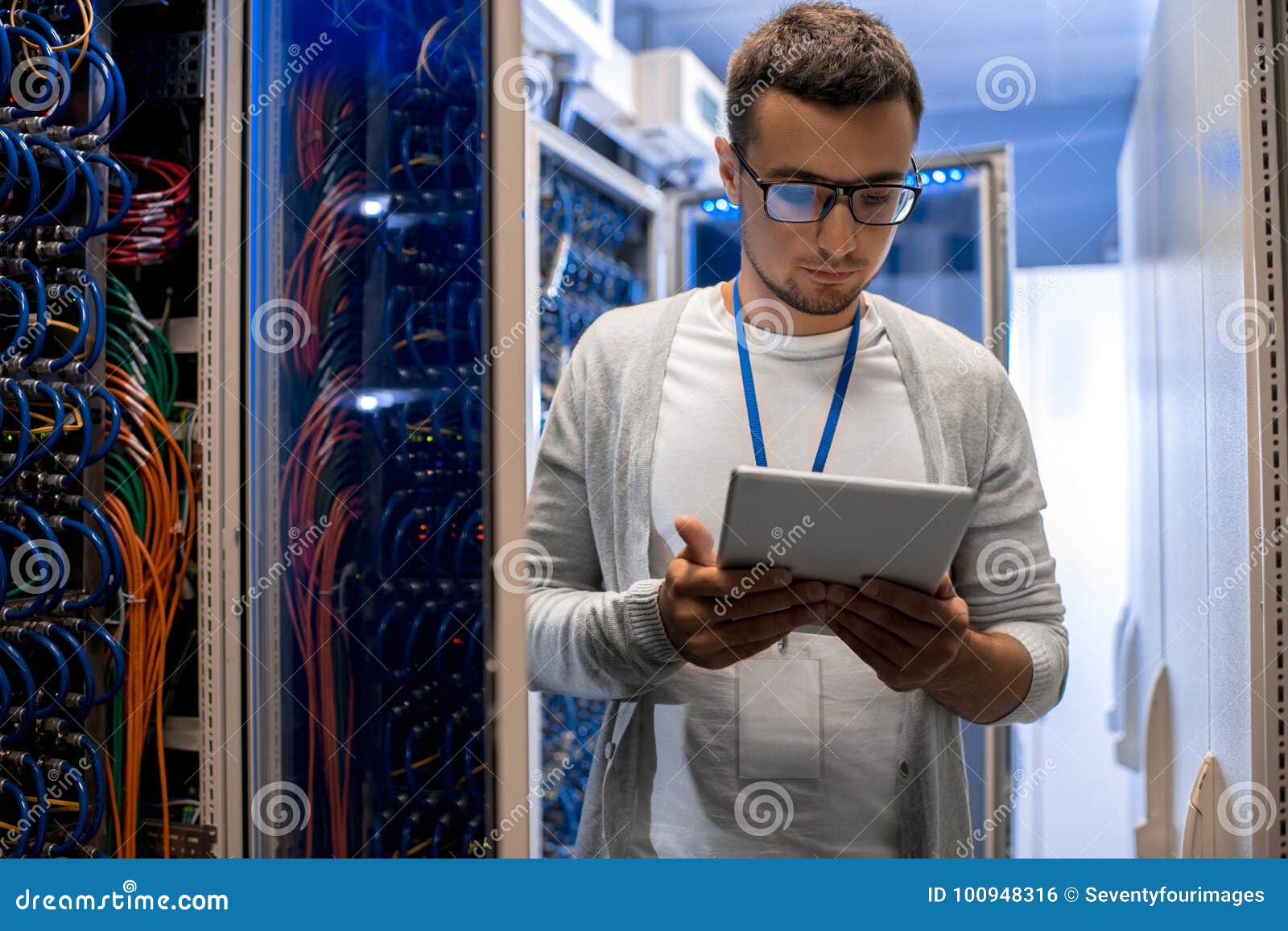 Modern Network Engineer Working with Supercomputer Stock Photo - Image ...