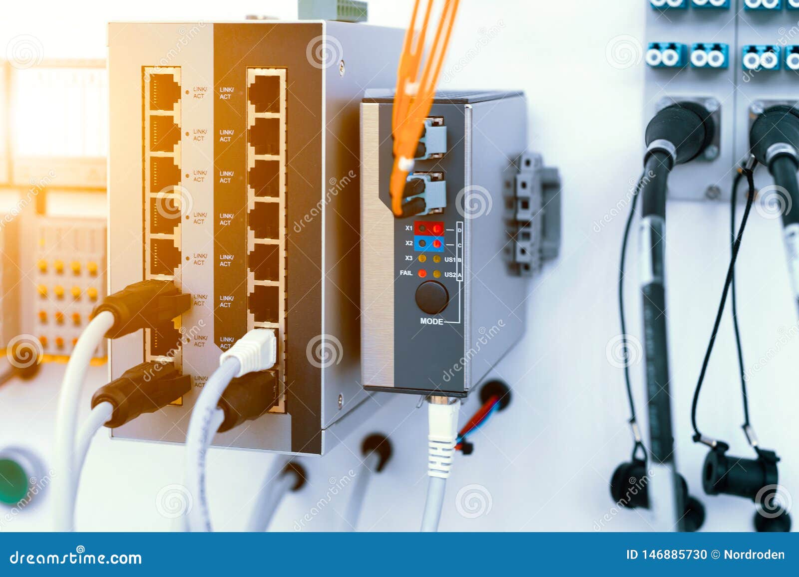 Modern Network Equipment, High-speed Switch. Network Cables are ...