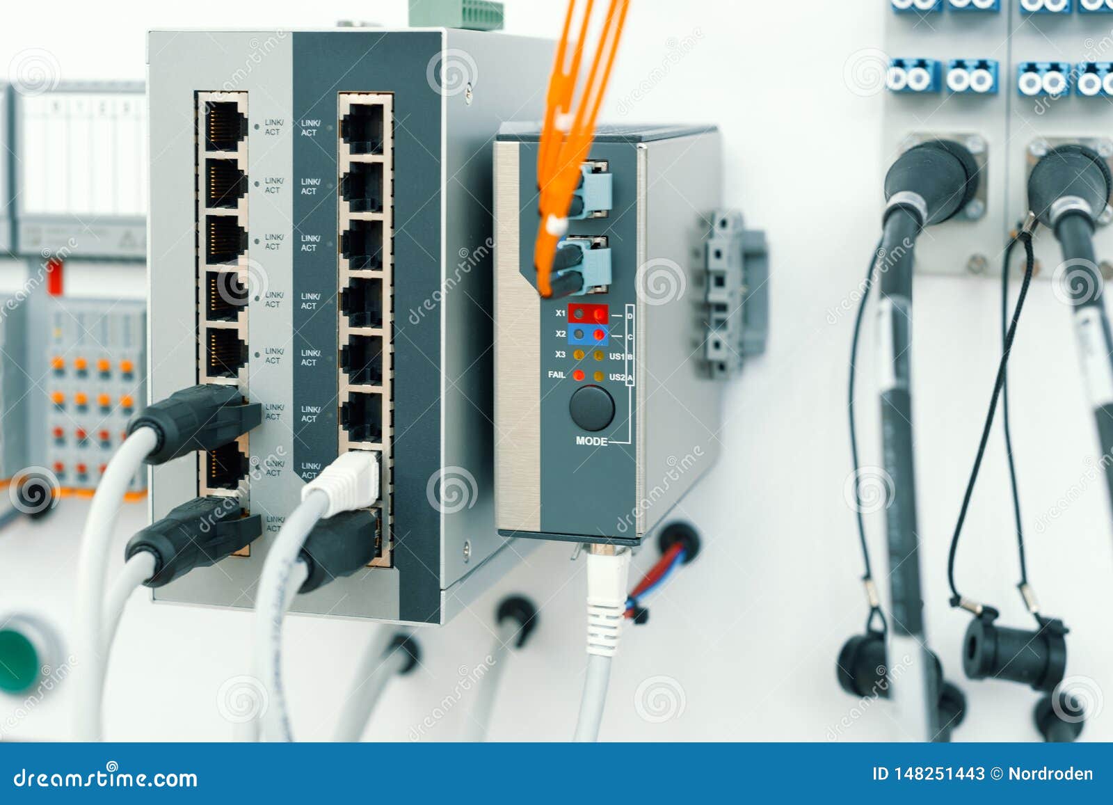 Modern Network Equipment, High-speed Switch. Network Cables are ...