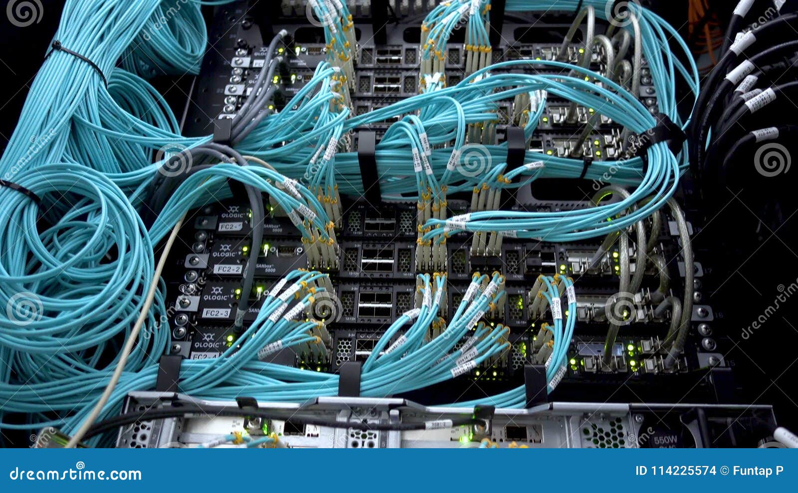 Modern Network Switch with Cables. Optical Severs C Stock Footage ...