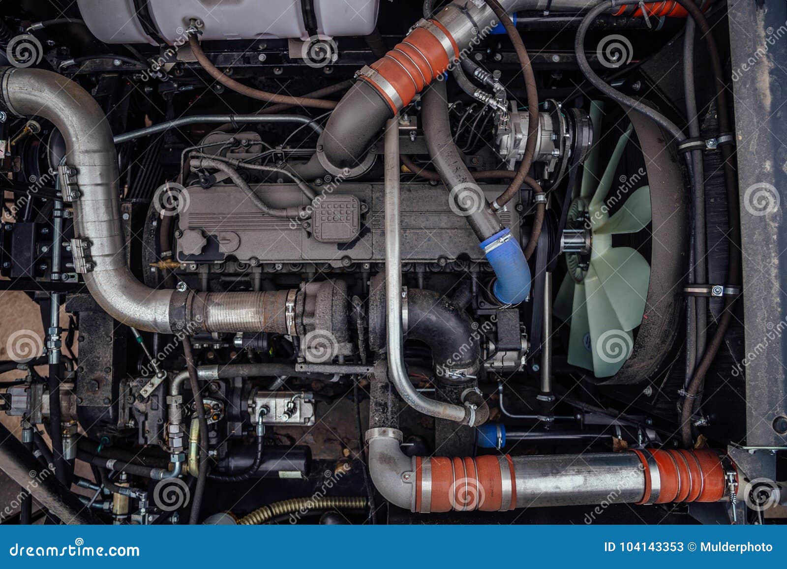 Modern New Agricultural Diesel Tractor Engine. Top View Stock Image ...