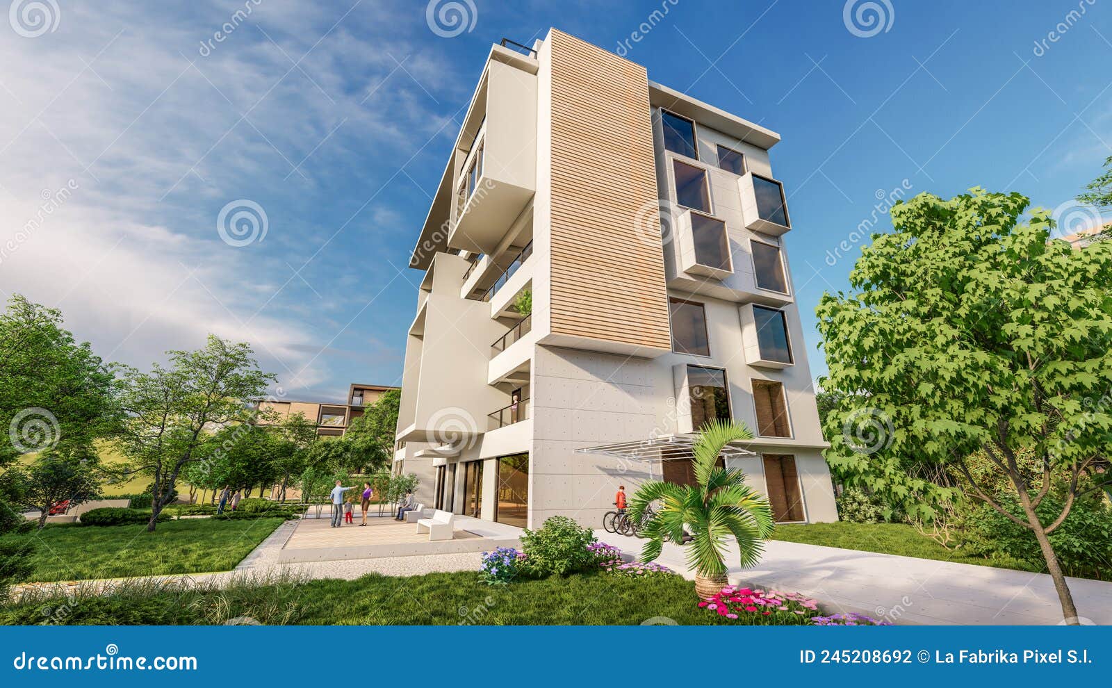 Modern new apartment block stock illustration. Illustration of building ...