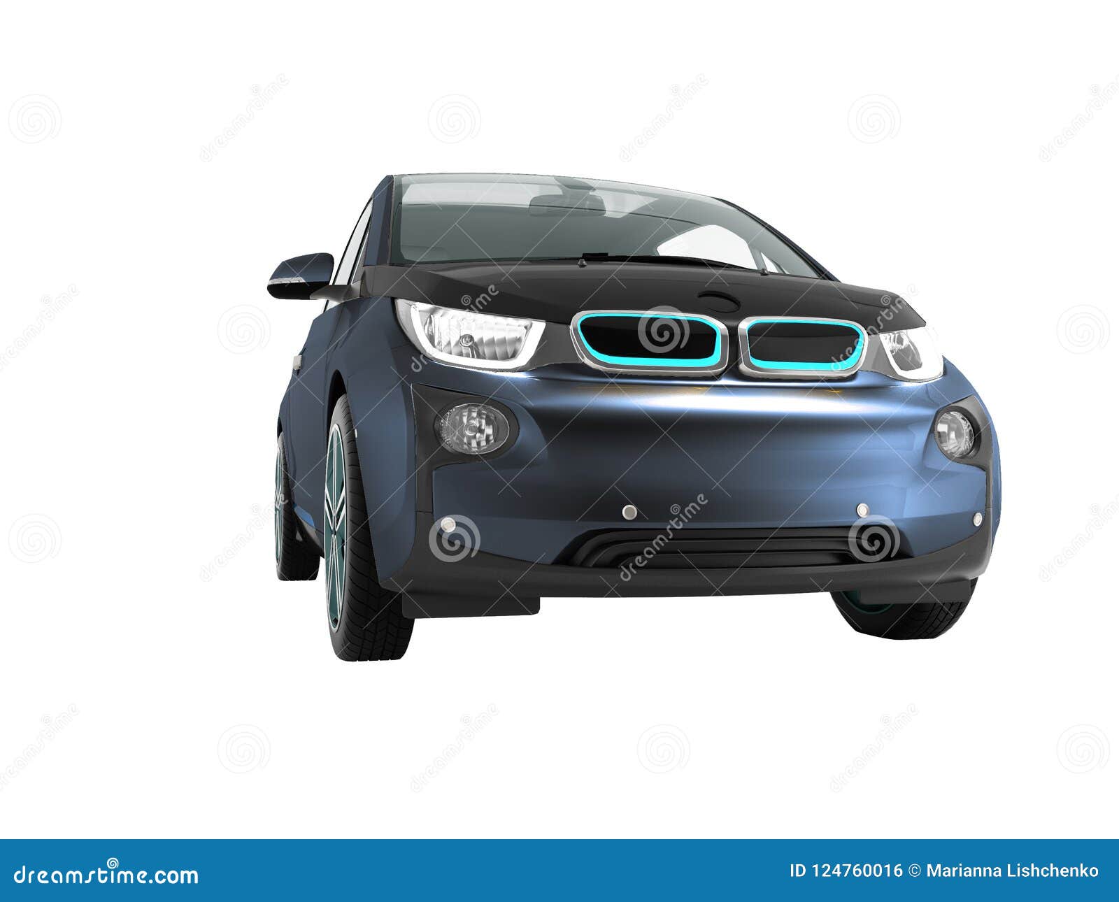 Modern New Blue Electric Car Front View 3d Render on White Background ...