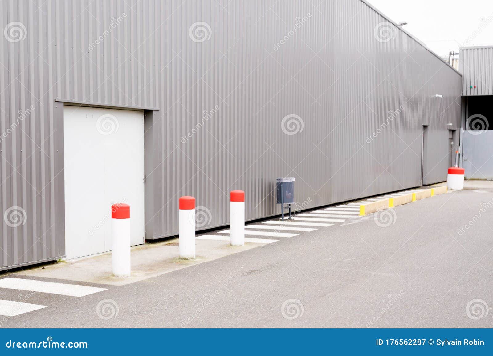 Modern New Grey Warehouse Hangar Exterior with Emergency Exit Door Gate ...
