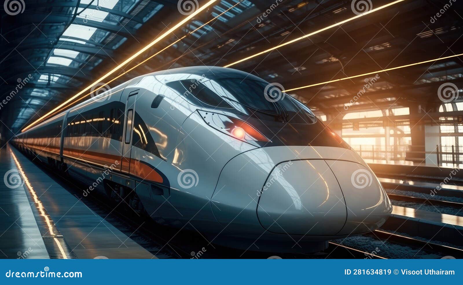 Modern New High Speed Train in Station, the Platform of a Passenger ...