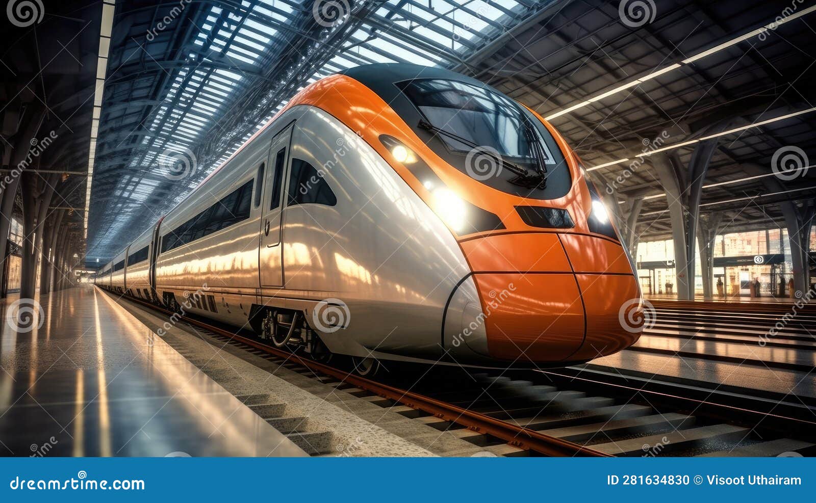 Modern New High Speed Train in Station, the Platform of a Passenger ...
