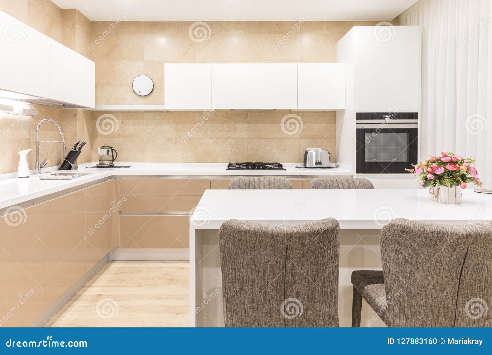 Modern New Kitchen in a Luxurious Apartment Stock Photo - Image of ...