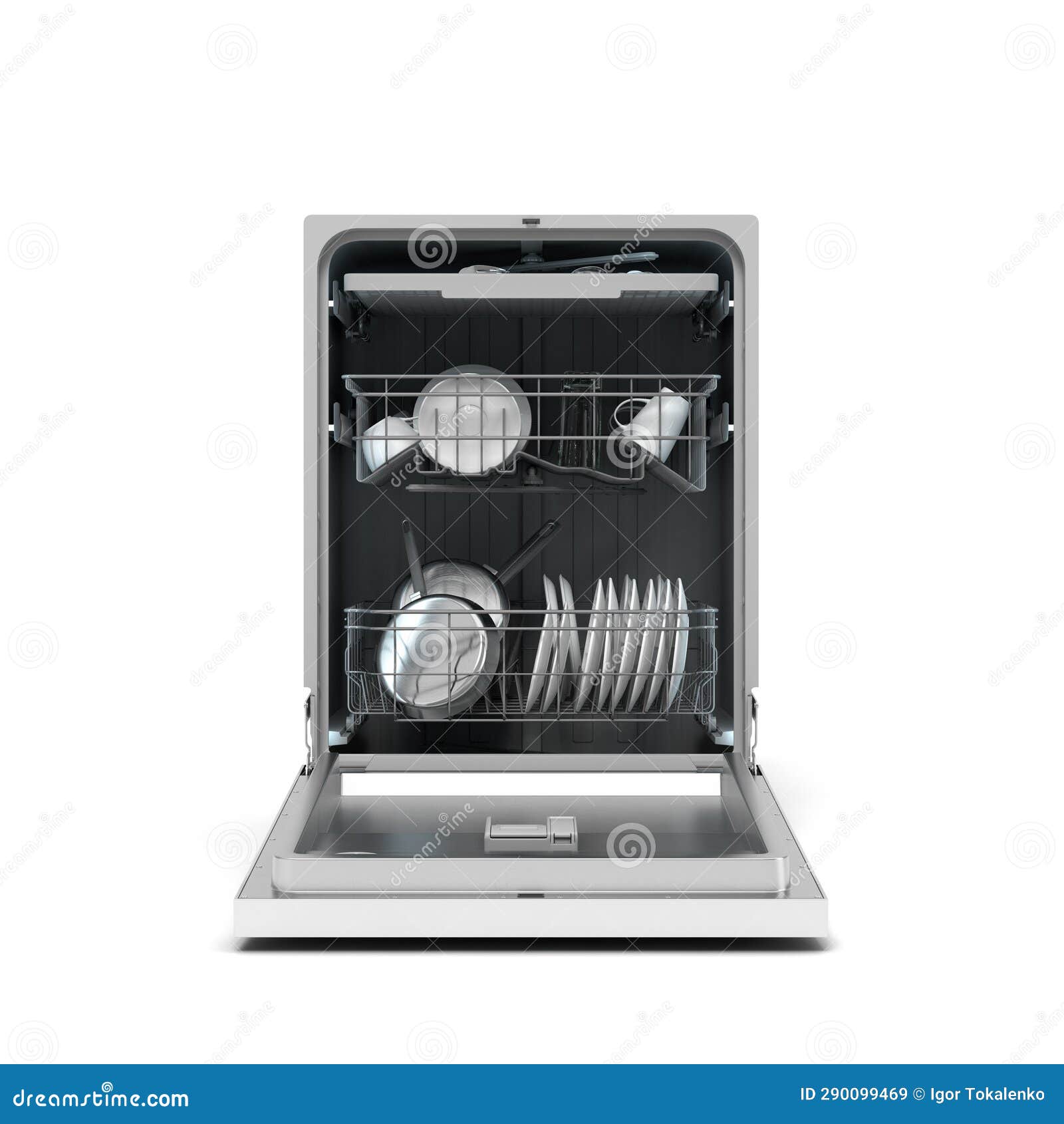 Modern New Open Dishwasher Frontview 3d Stock Illustration ...