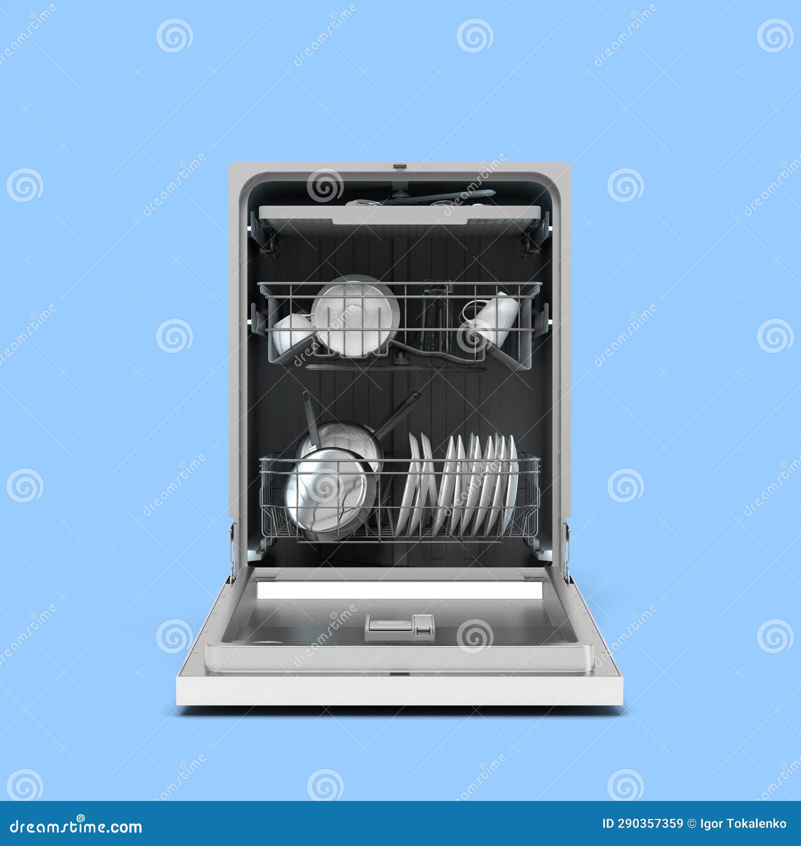 Modern New Open Dishwasher Frontview 3d Render Stock Illustration ...